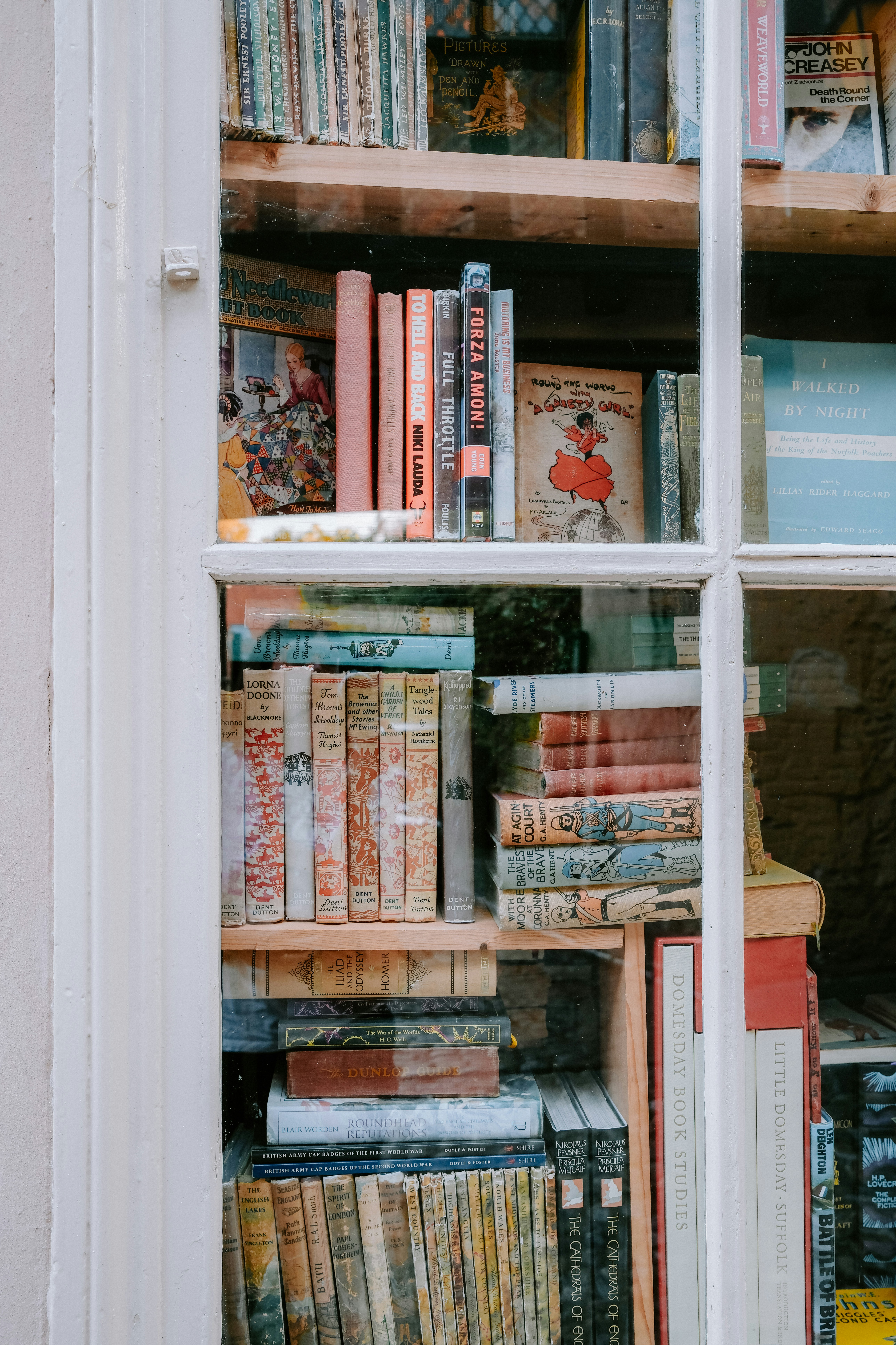 A Quiet Library Window: Portrait of Books Through Glass
