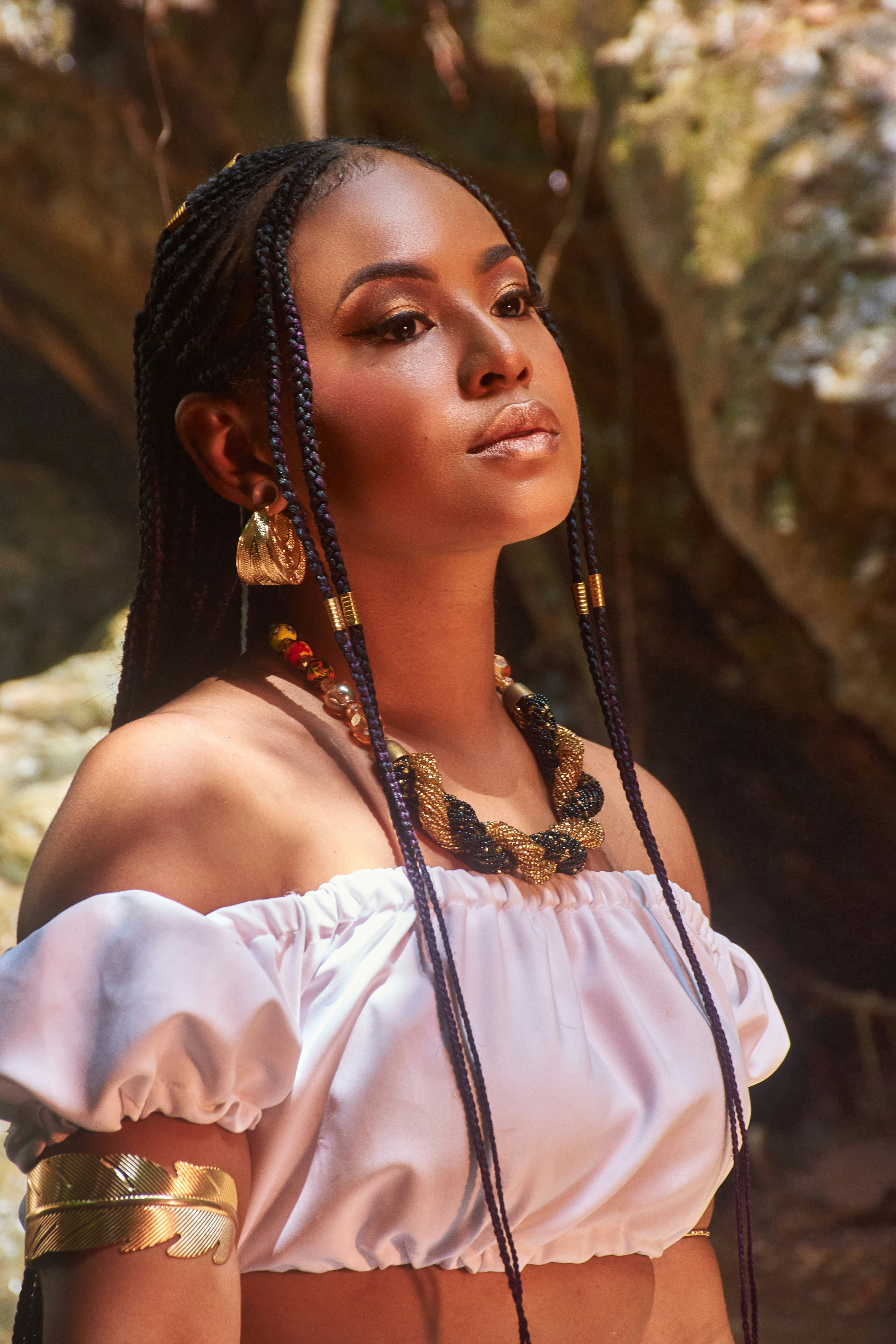 Sunlit Reverie: Portrait of a Golden-Stone Queen