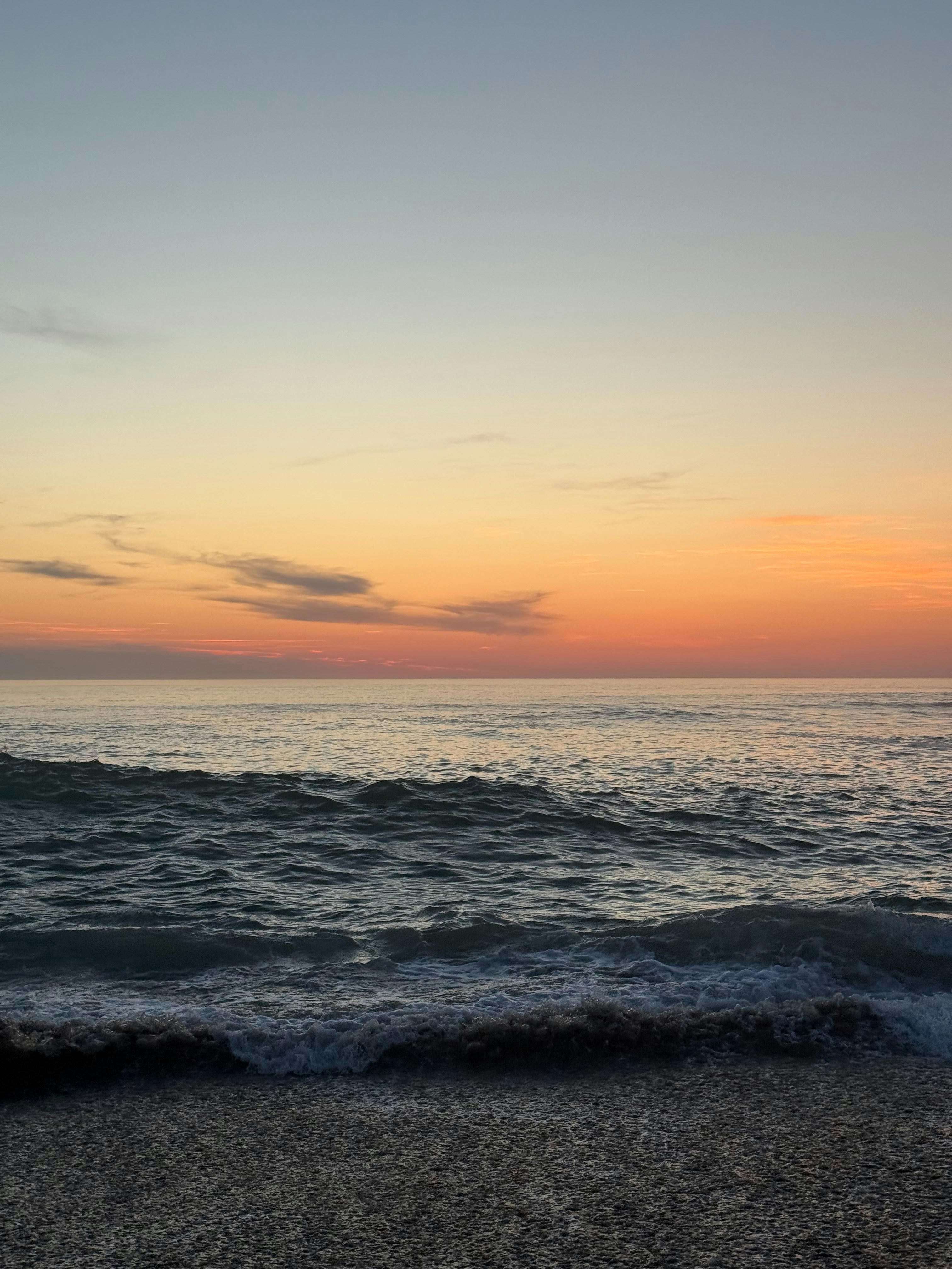 Horizon Kissed by Sunset: Quiet Sea Waves at Dusk