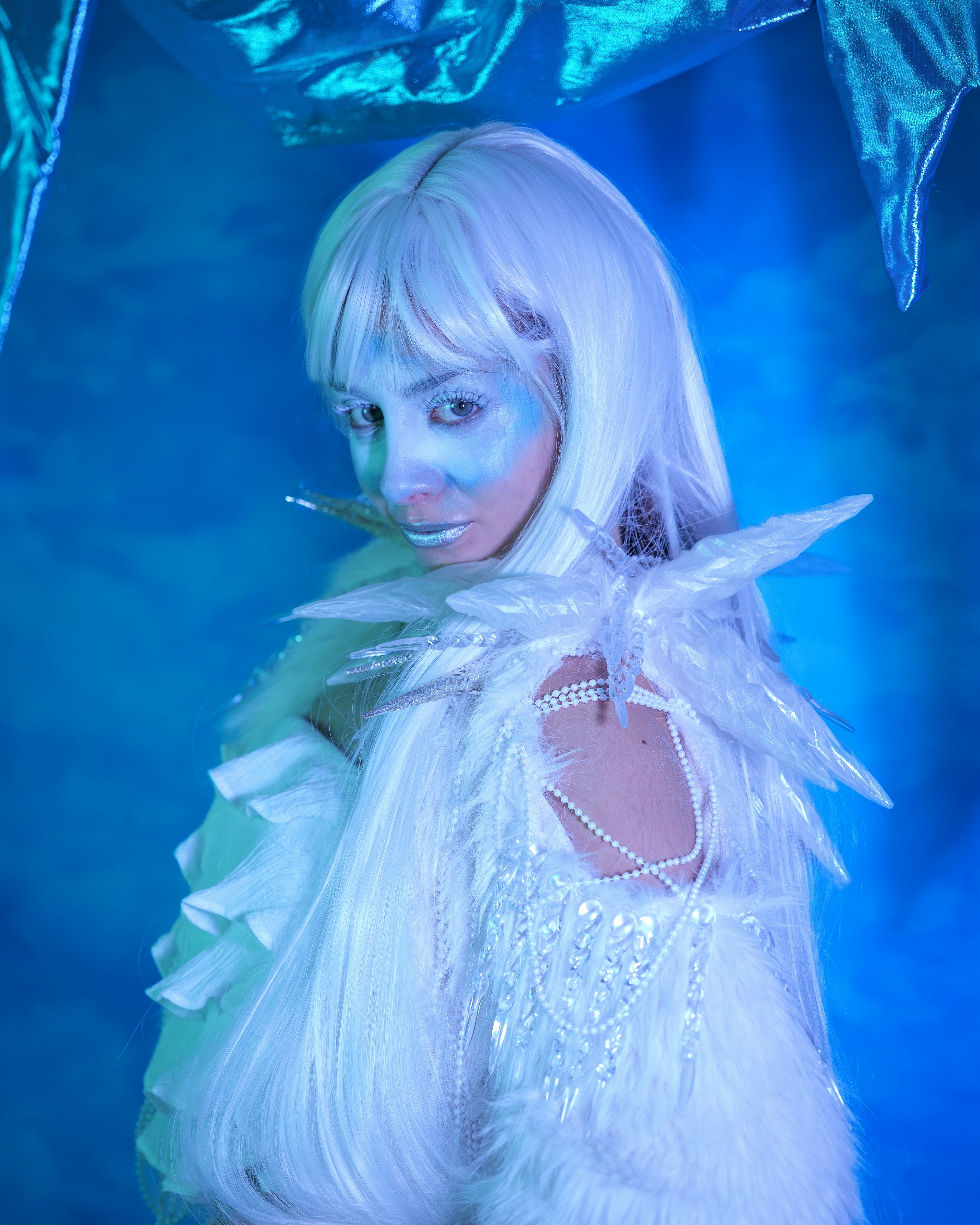 Icy Radiance: A Frosted Portrait in Blue