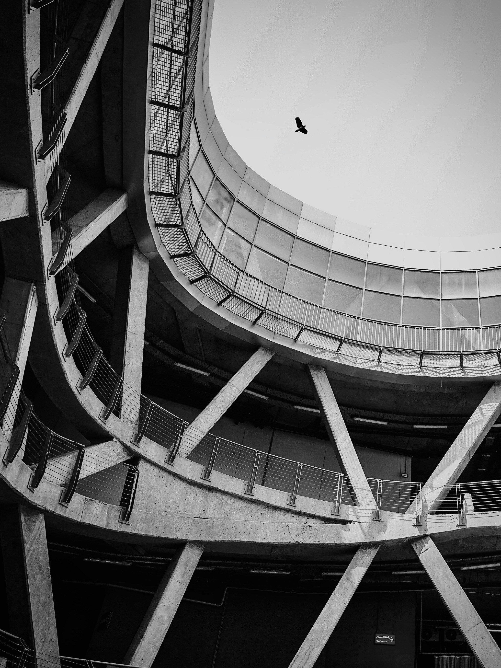 Curved Parking of Concrete Helix: A Bird’s-Eye Flight through an Urban Atrium