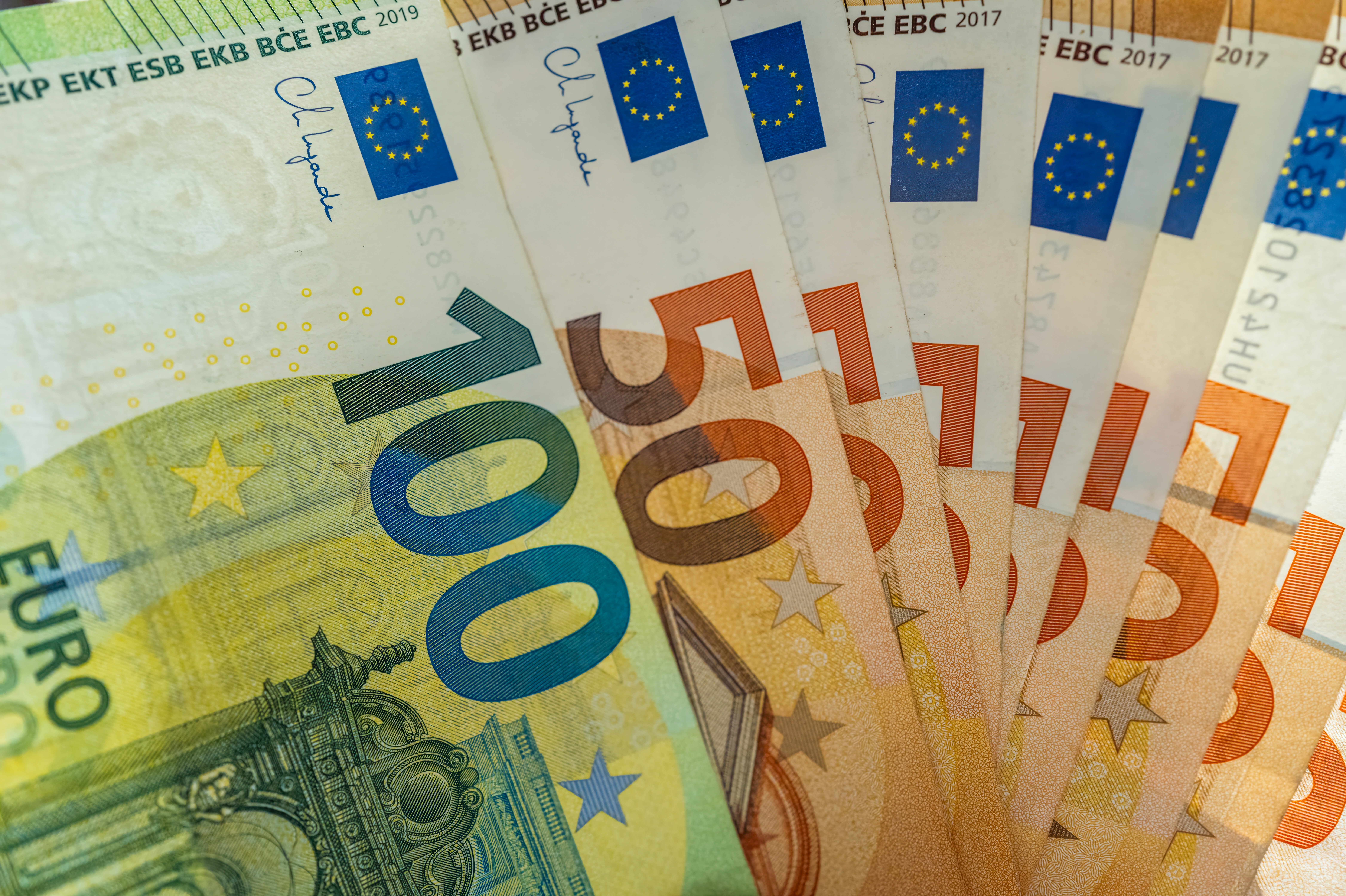 Cascade of Euros: A Rich Stack of Currency Fanned Like a Greeting of Money