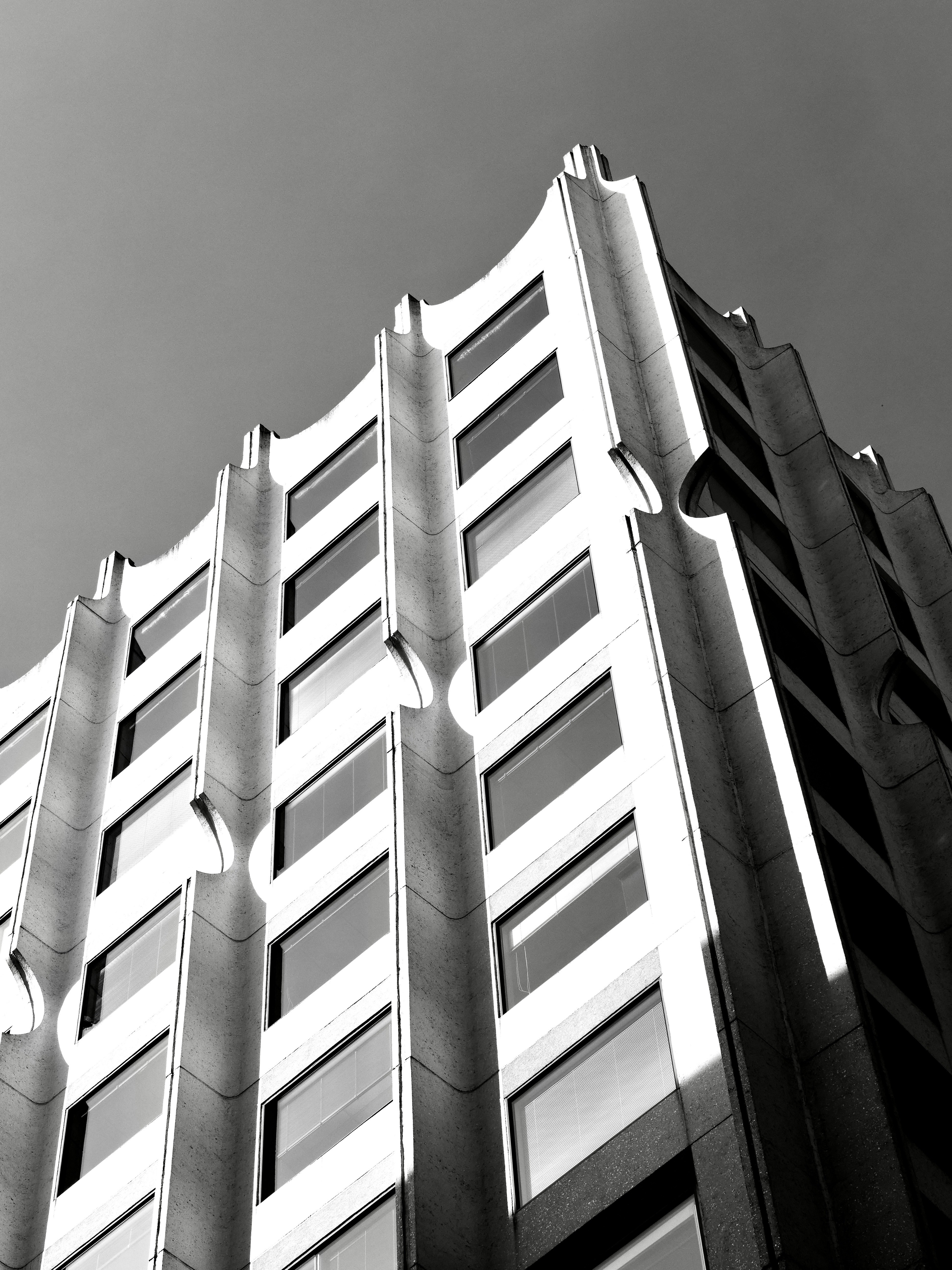 Vertical Geometry: Sunlit Ridges on a Monochrome Facade