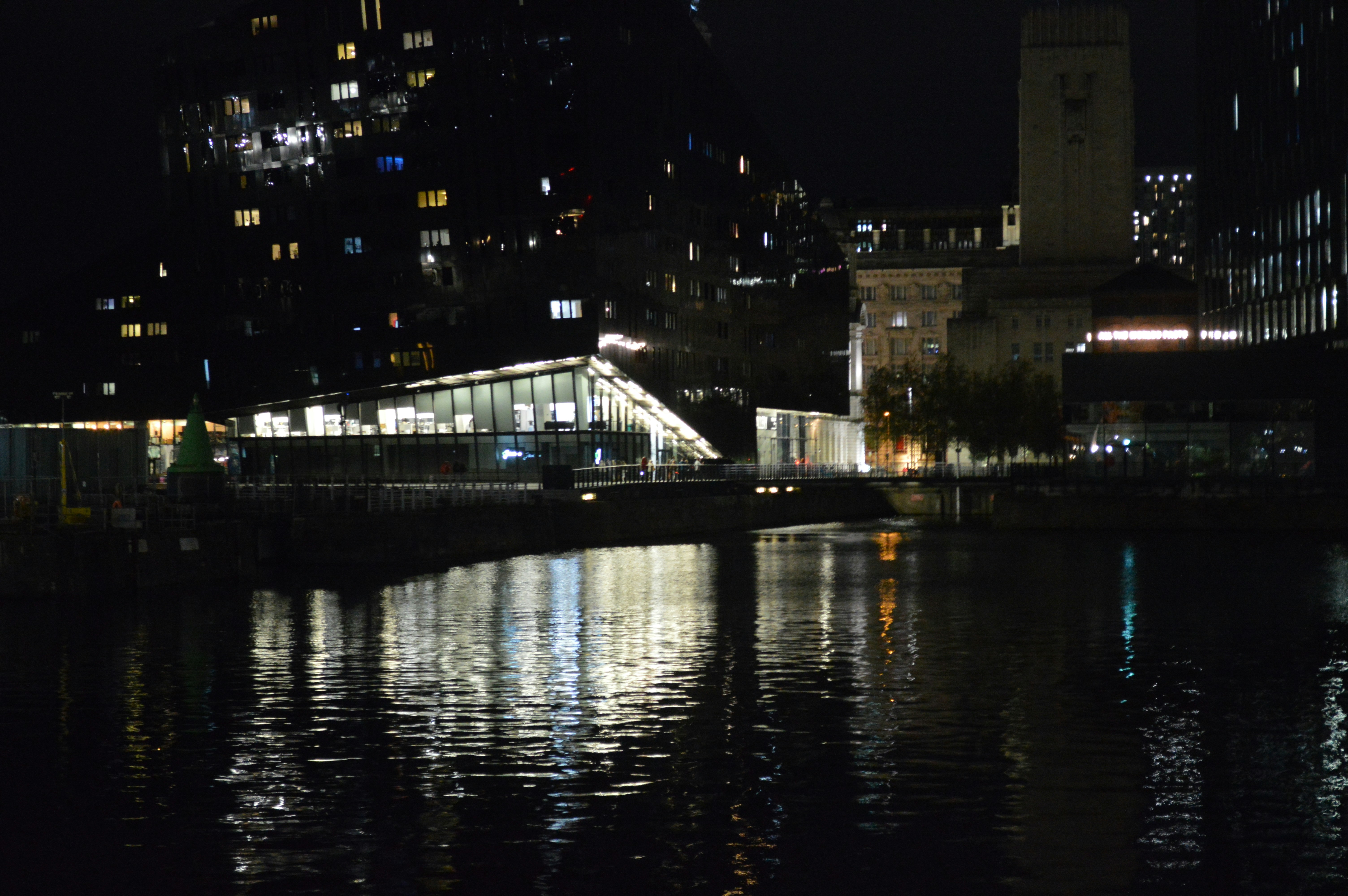 Night Lights on the River: Glass Terrace and City Silhouette