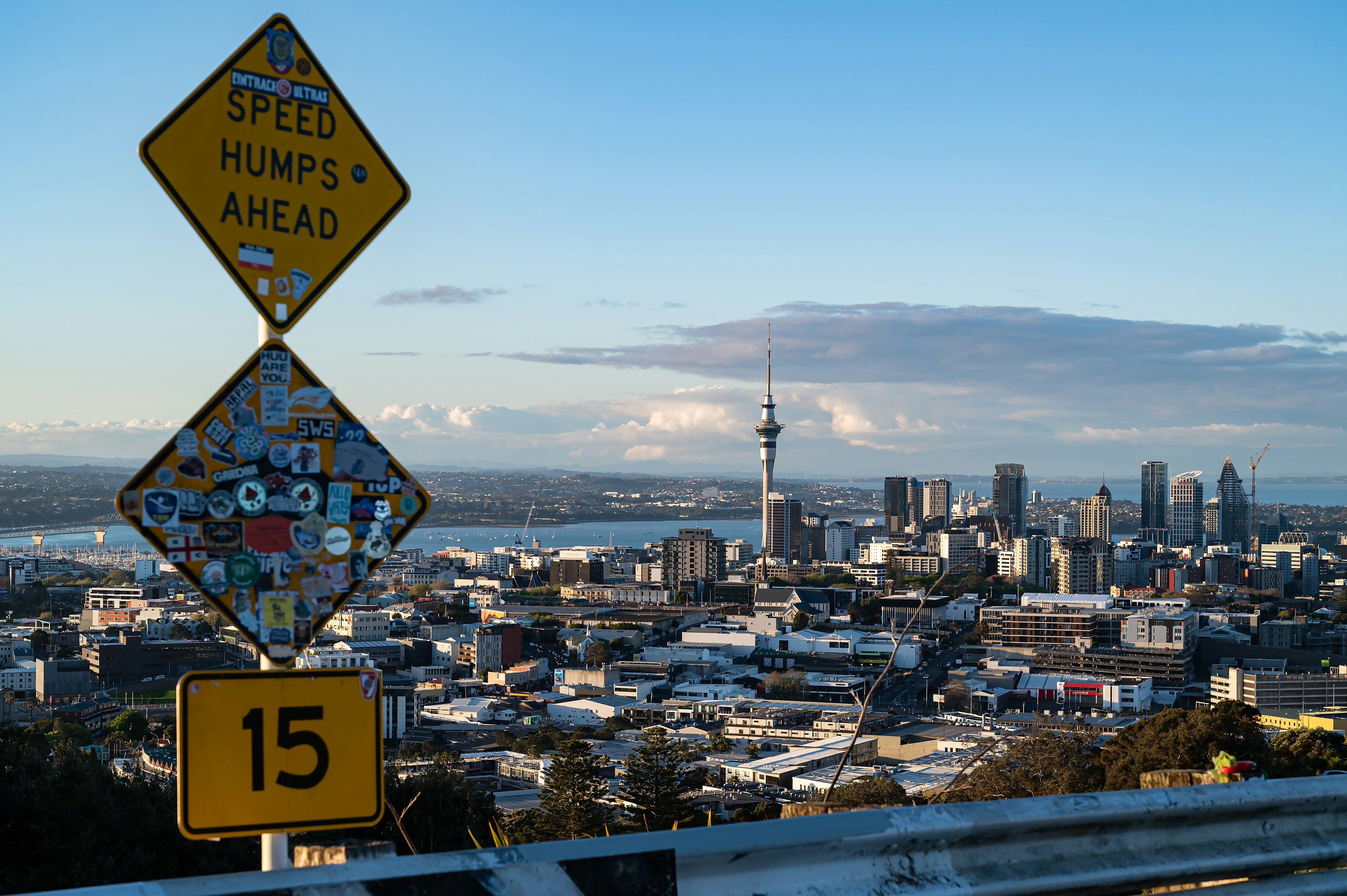 Urban Vista: Cityscape Framed by Stair-Stepped Signage
