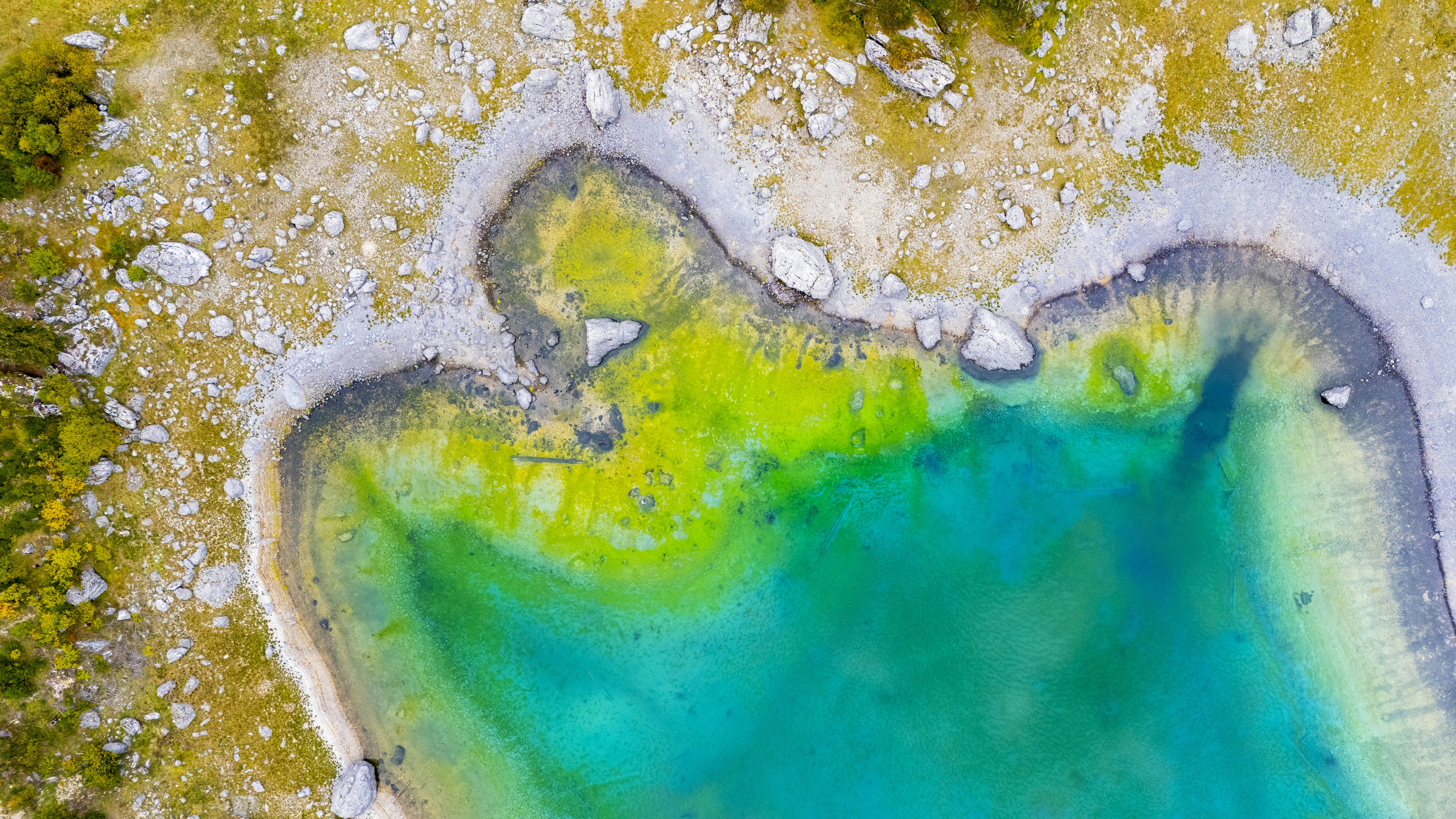 Aqua Rim: Neon Turquoise Pool Fringing a Mineral Rim