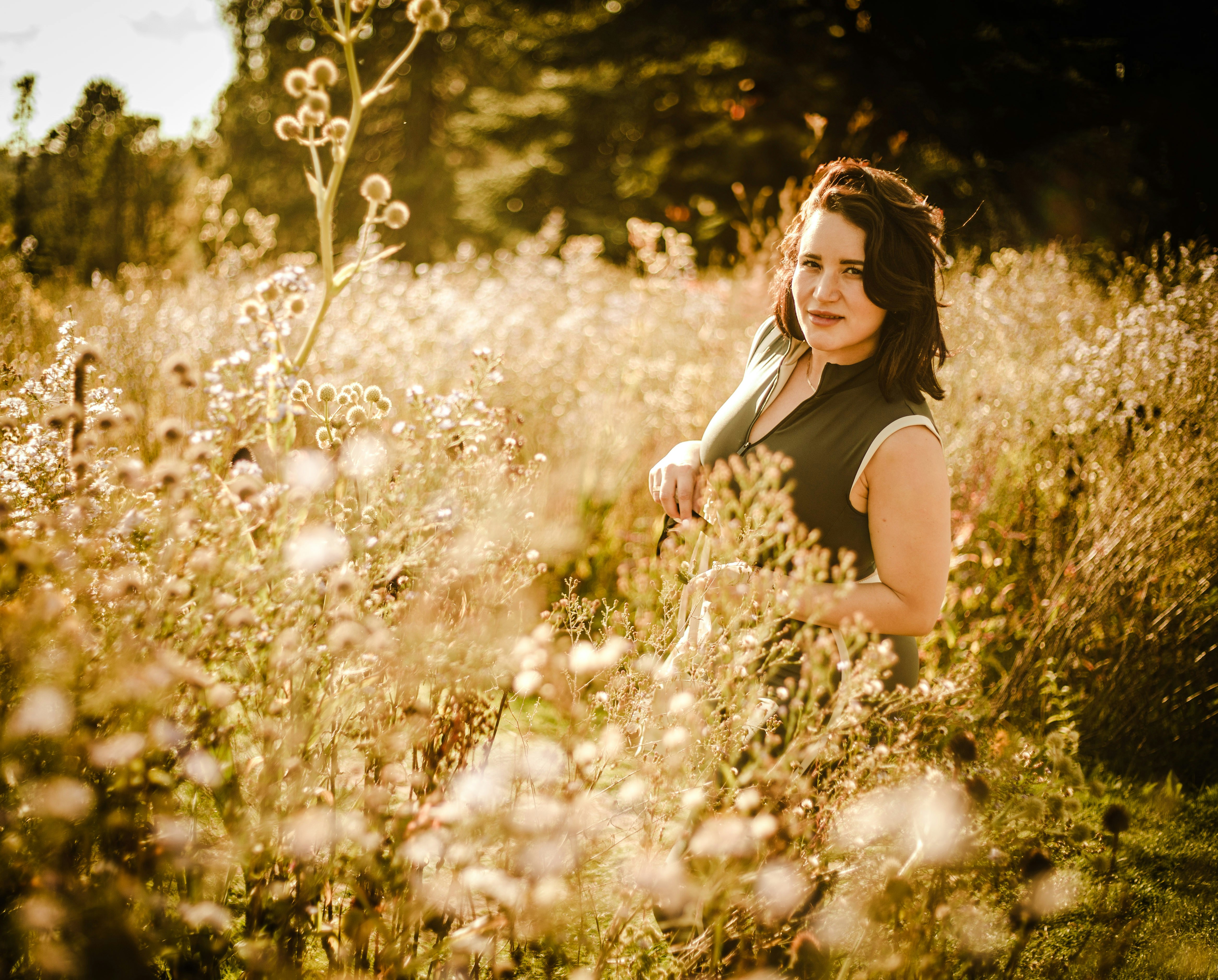 Sunlit Meadow Portrait: A Quiet Moment in Golden Hour Fragrance