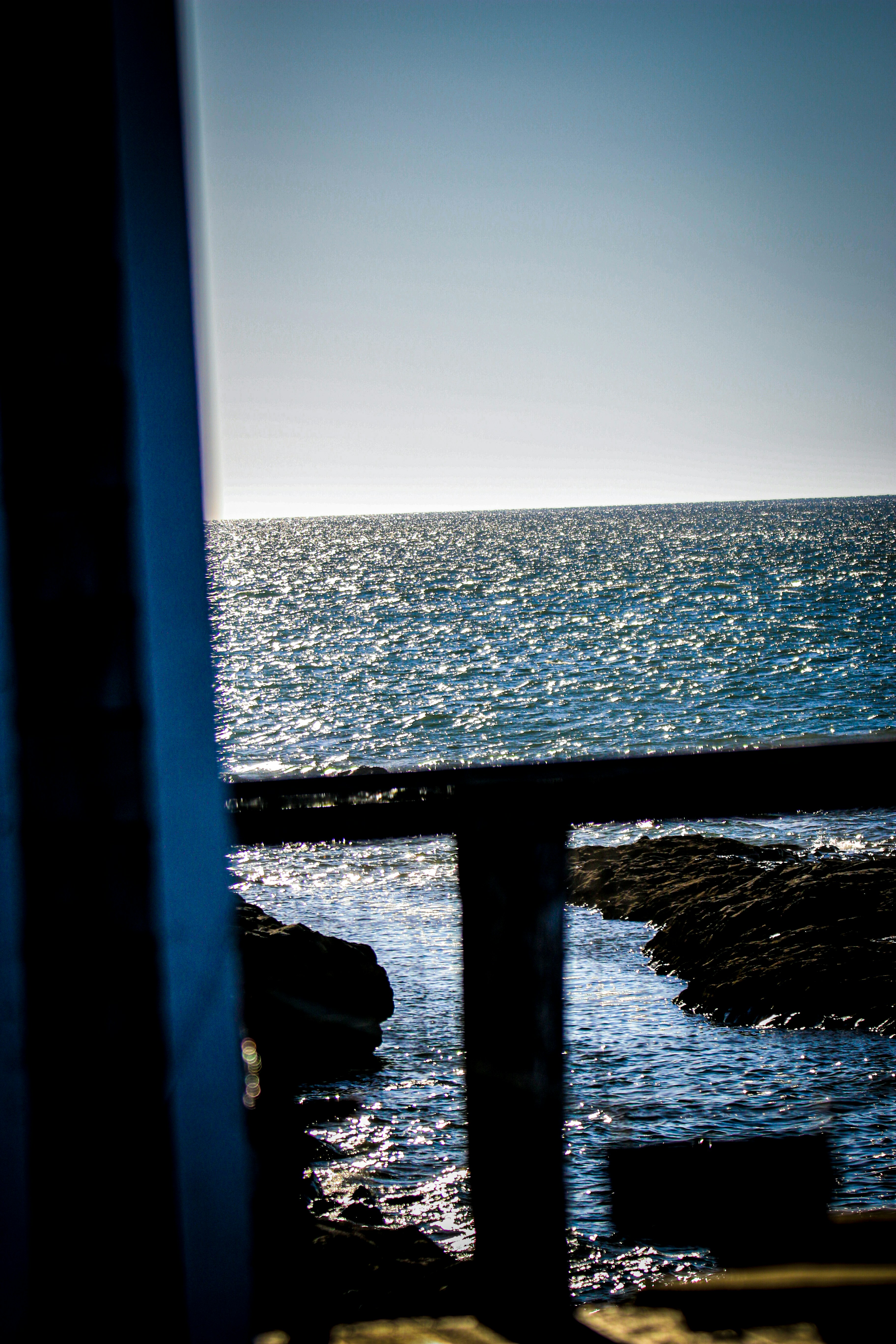 Blue Horizon Through a Pier Railing