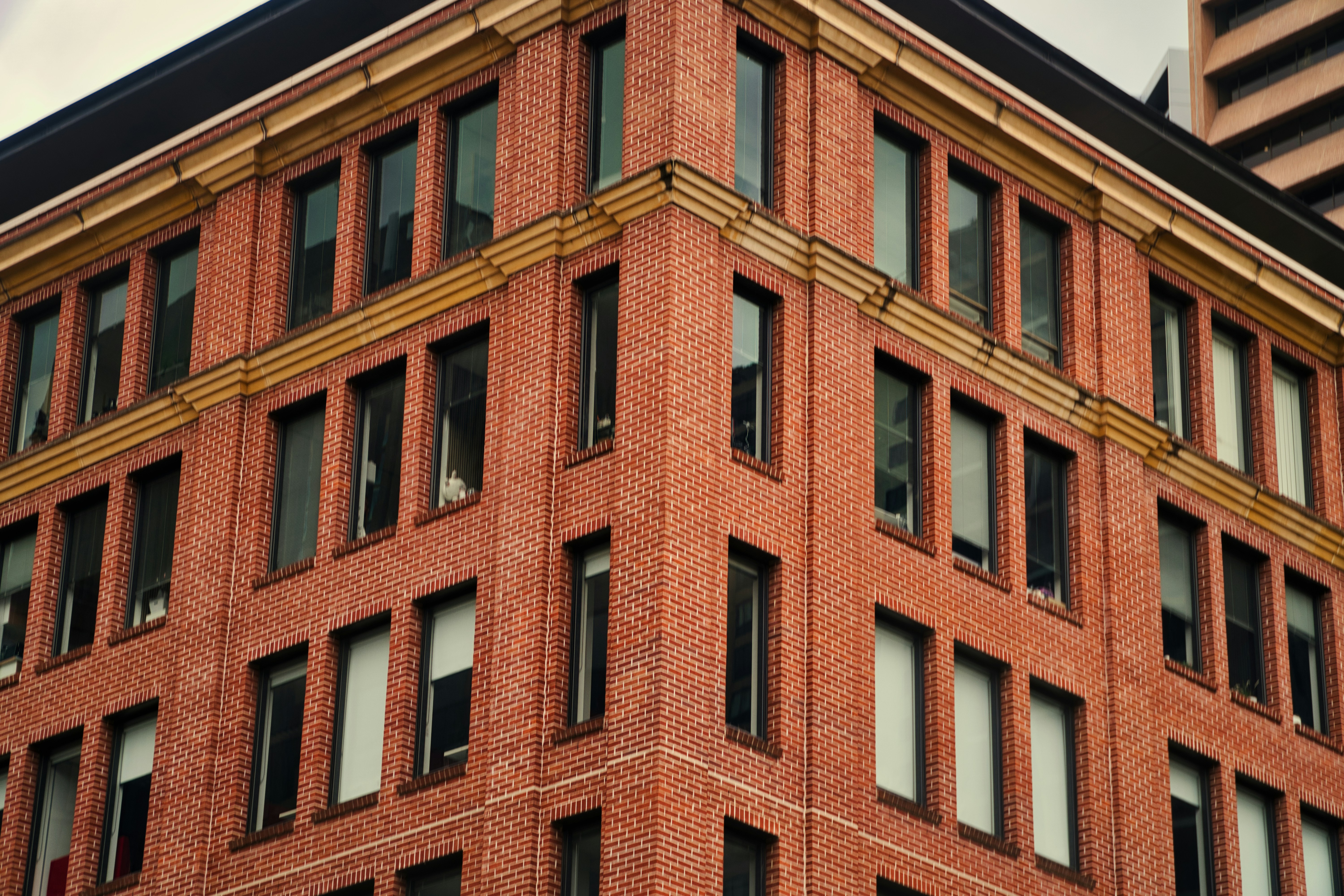 Brick Facade Geometry: Windows stitched in diagonal light