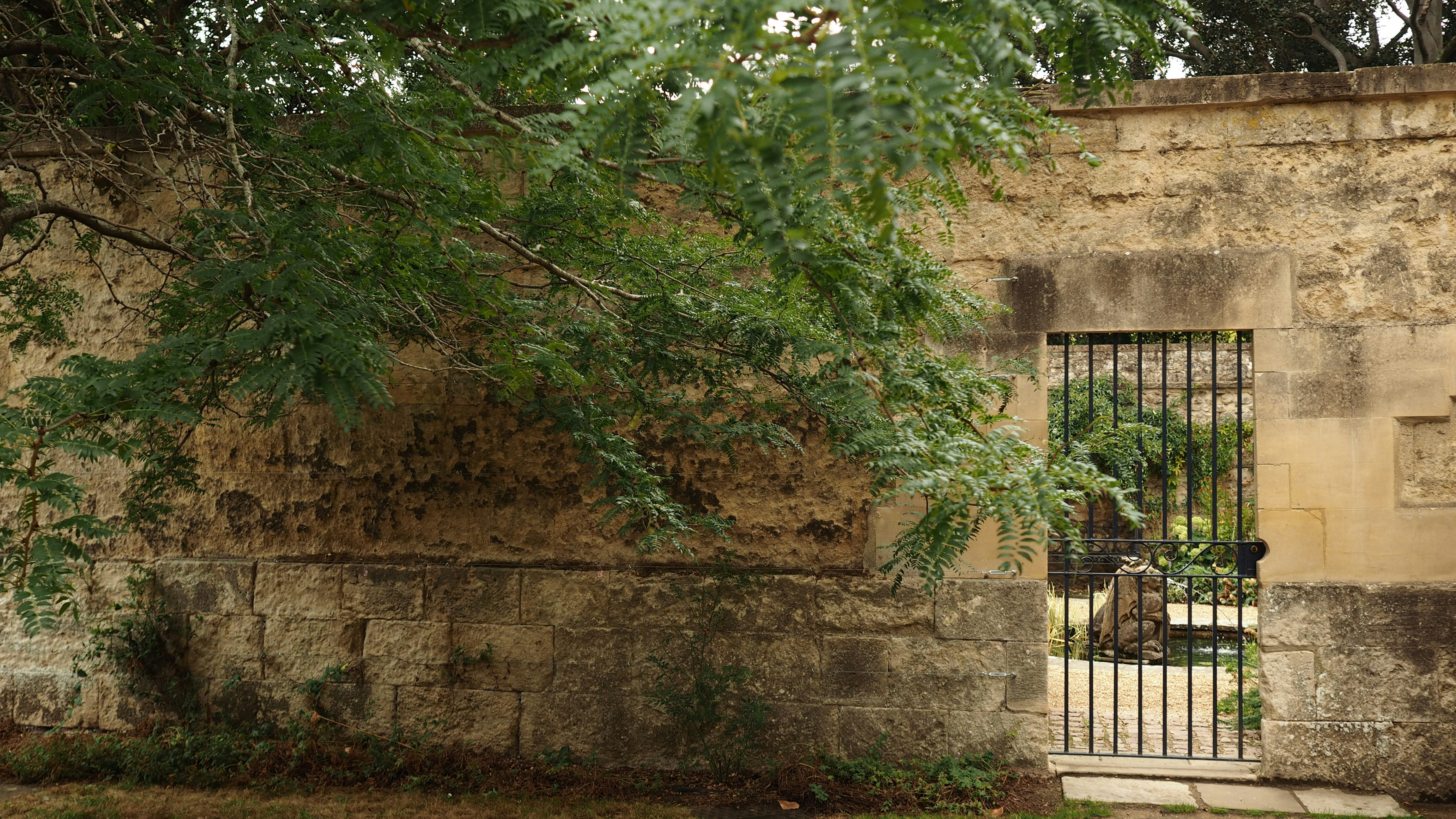 Hidden Garden Gate Beyond the Stone Wall