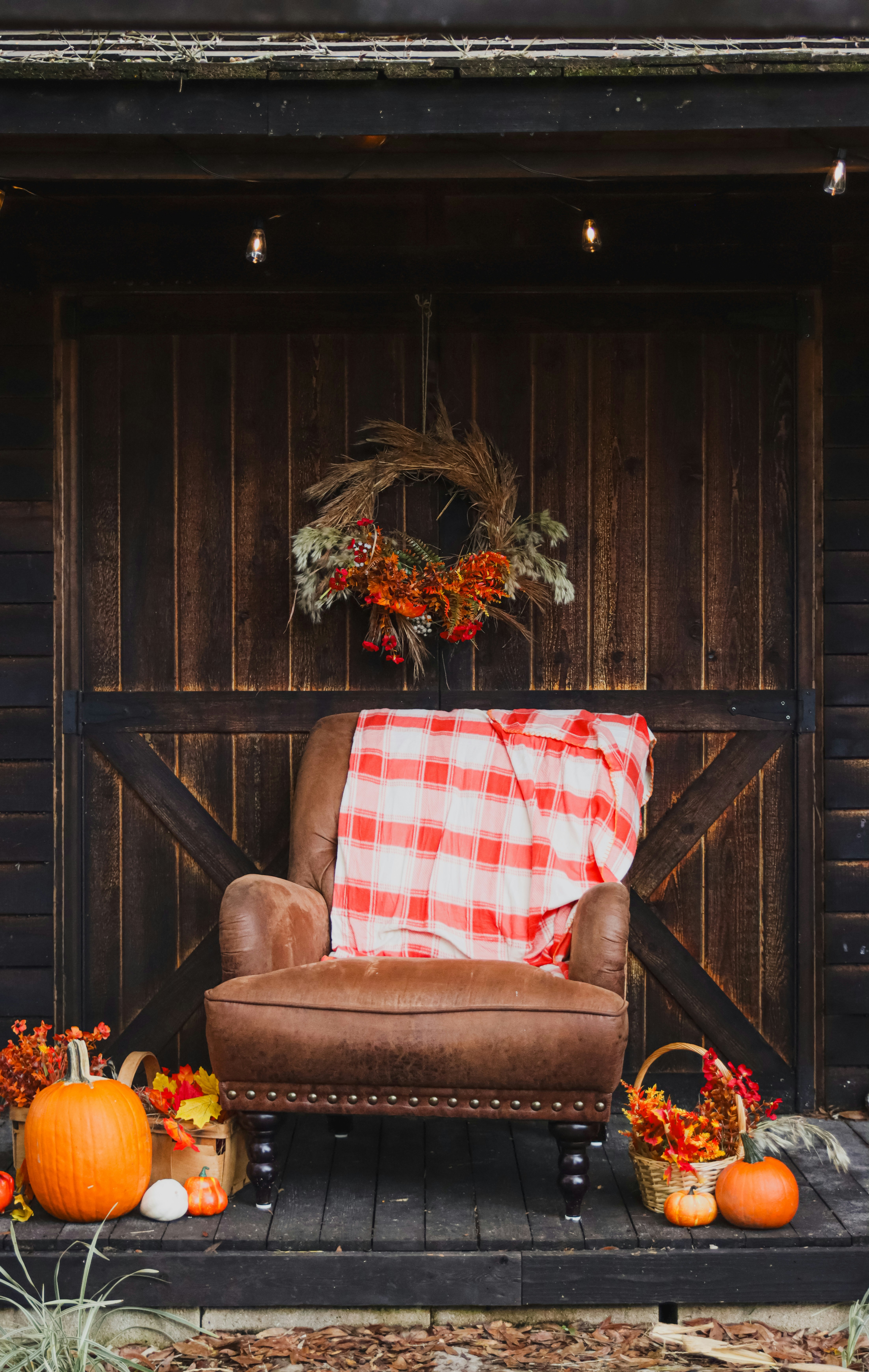Autumn Tranquility: Nestled Chair Amid Harvest Doorstep