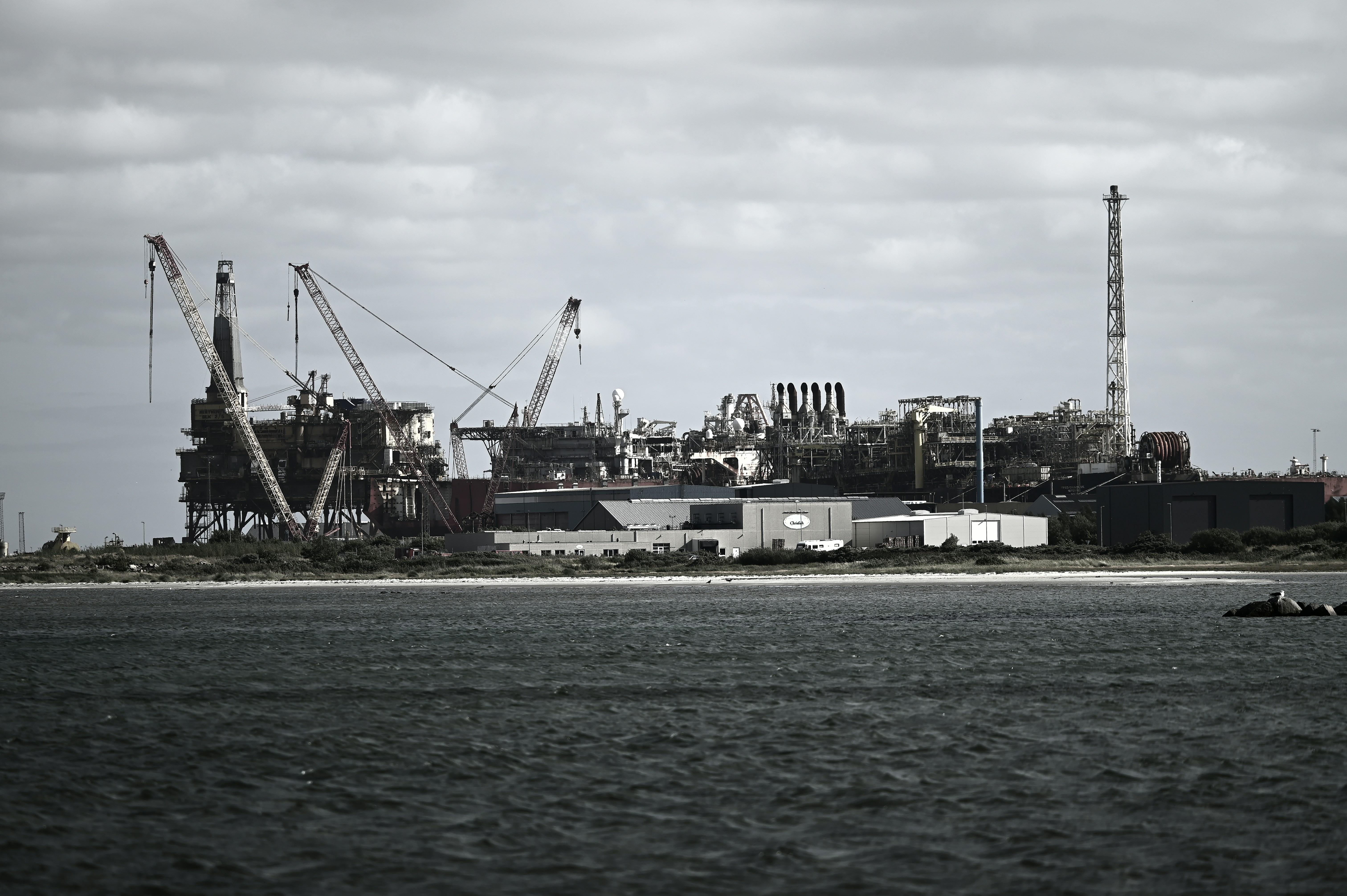 Industrial Coasts: Offshore Construction at Dusk