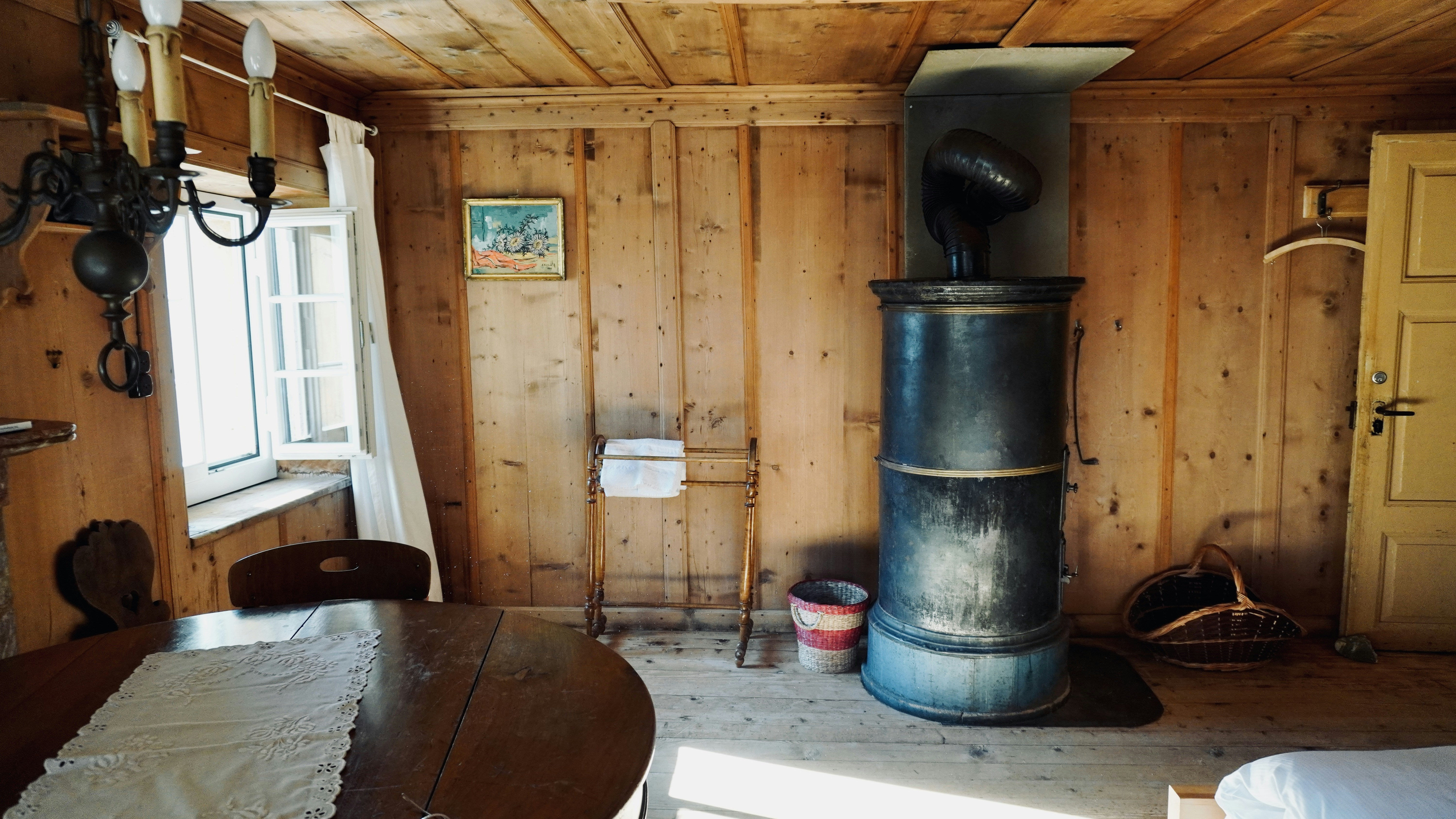 Cozy Nordic Interior with Vintage Stove as Hearth