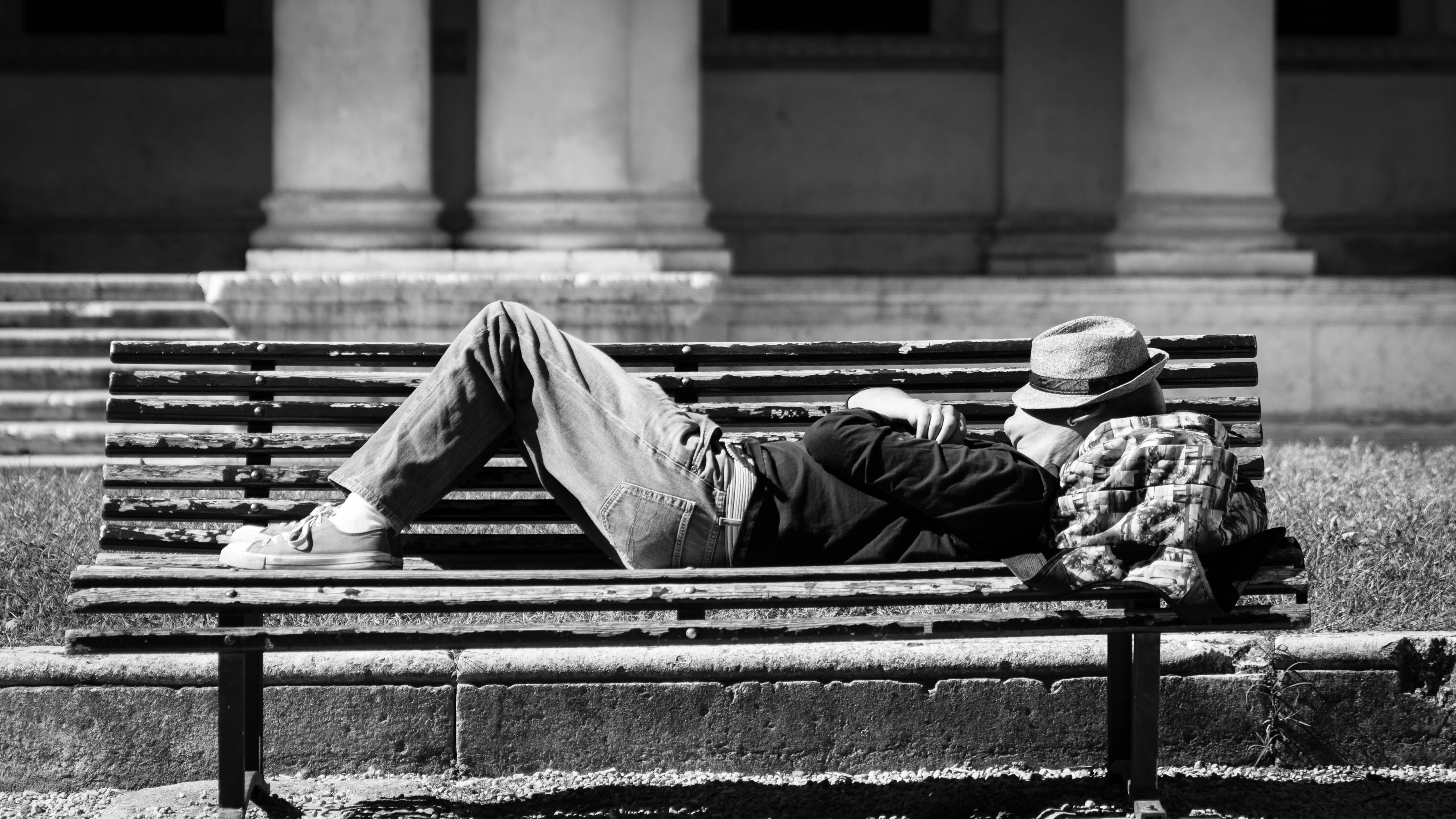 Lounge on a Quiet Park Bench: Solitude in Black and White