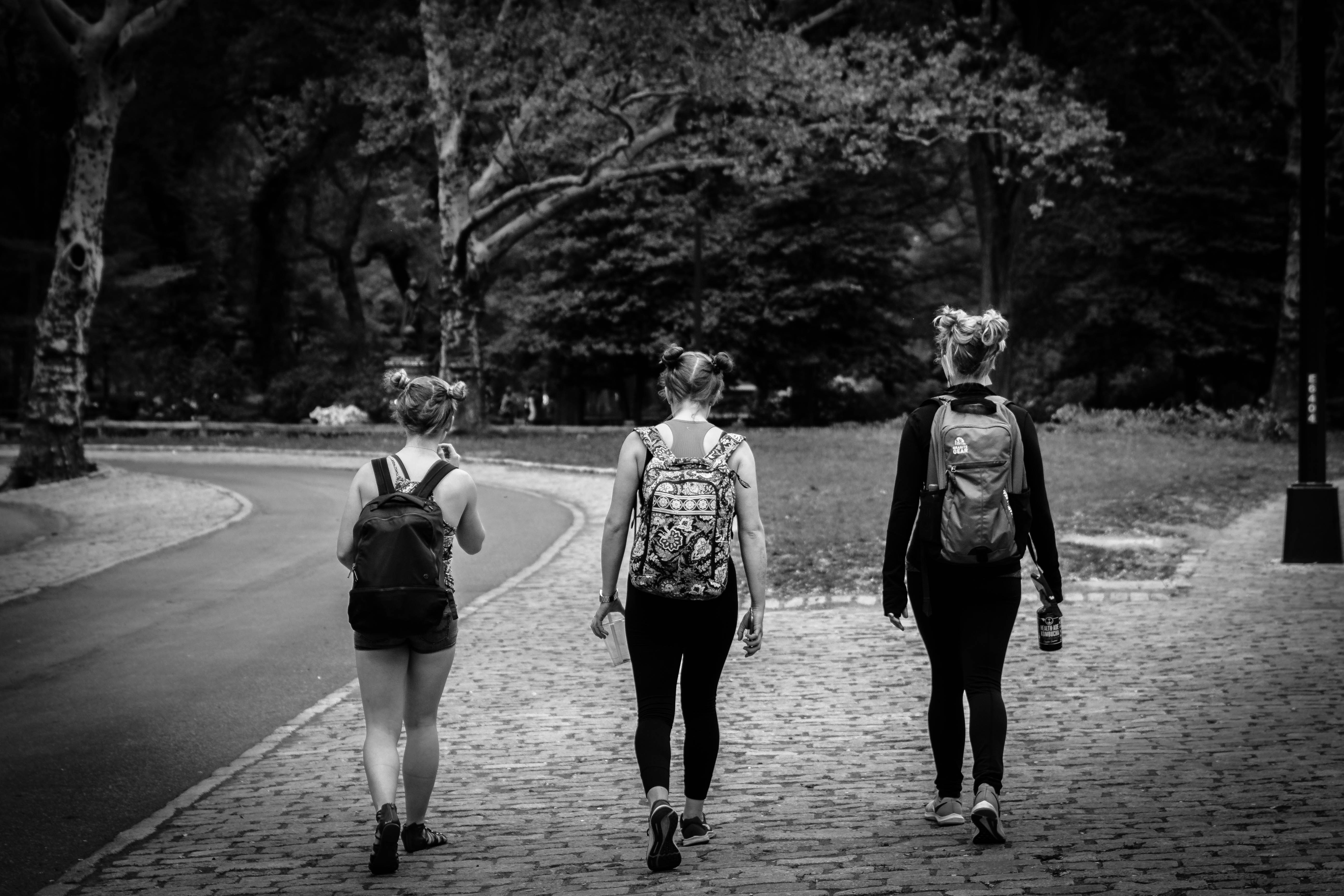 Three Walkers in a Quiet Park