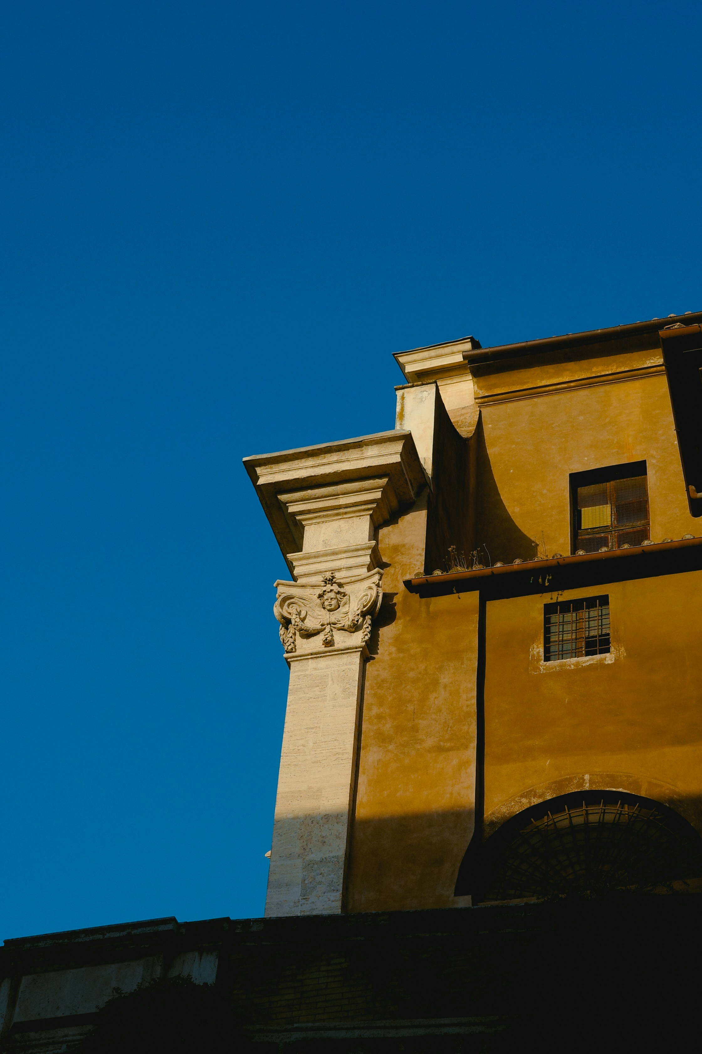 Architectural Cornerstone under a Cerulean Sky