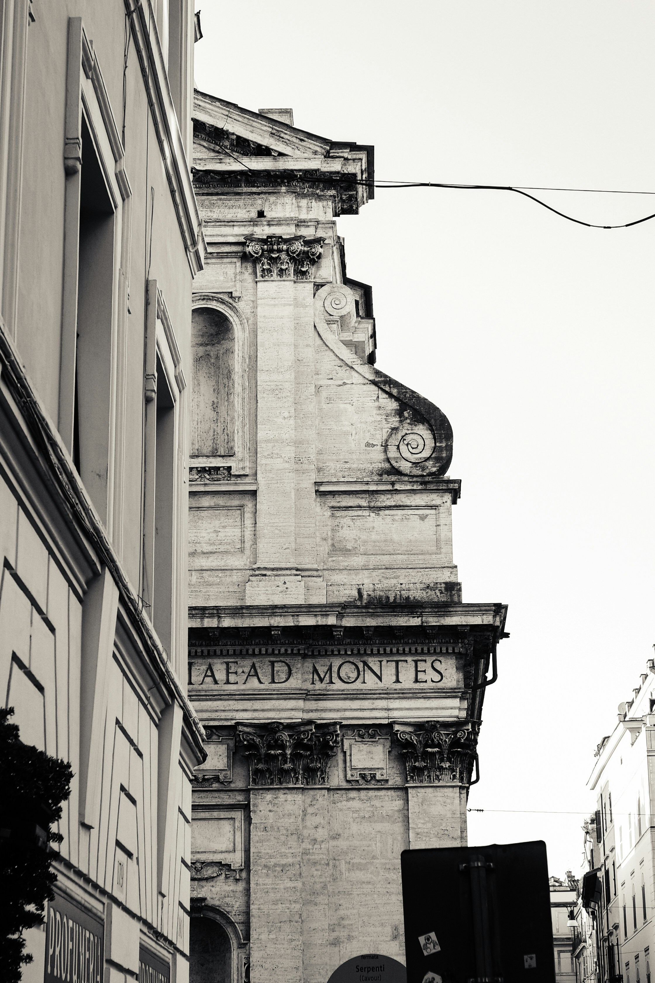 Architectural Quiet: A Corner of Old Facades Rising in Monochrome
