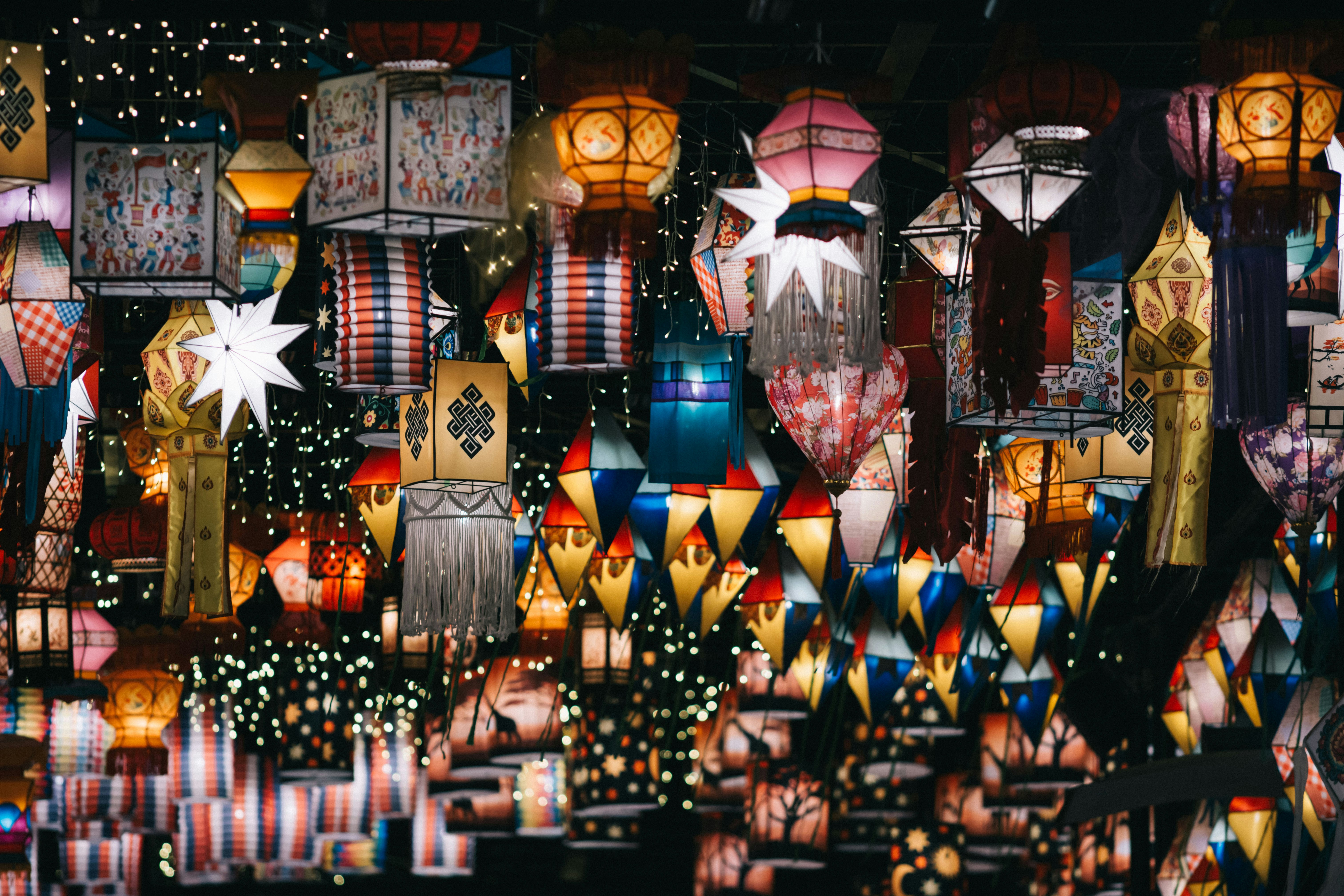 Lanterns in Bloom: A Ceiling of Color and Light