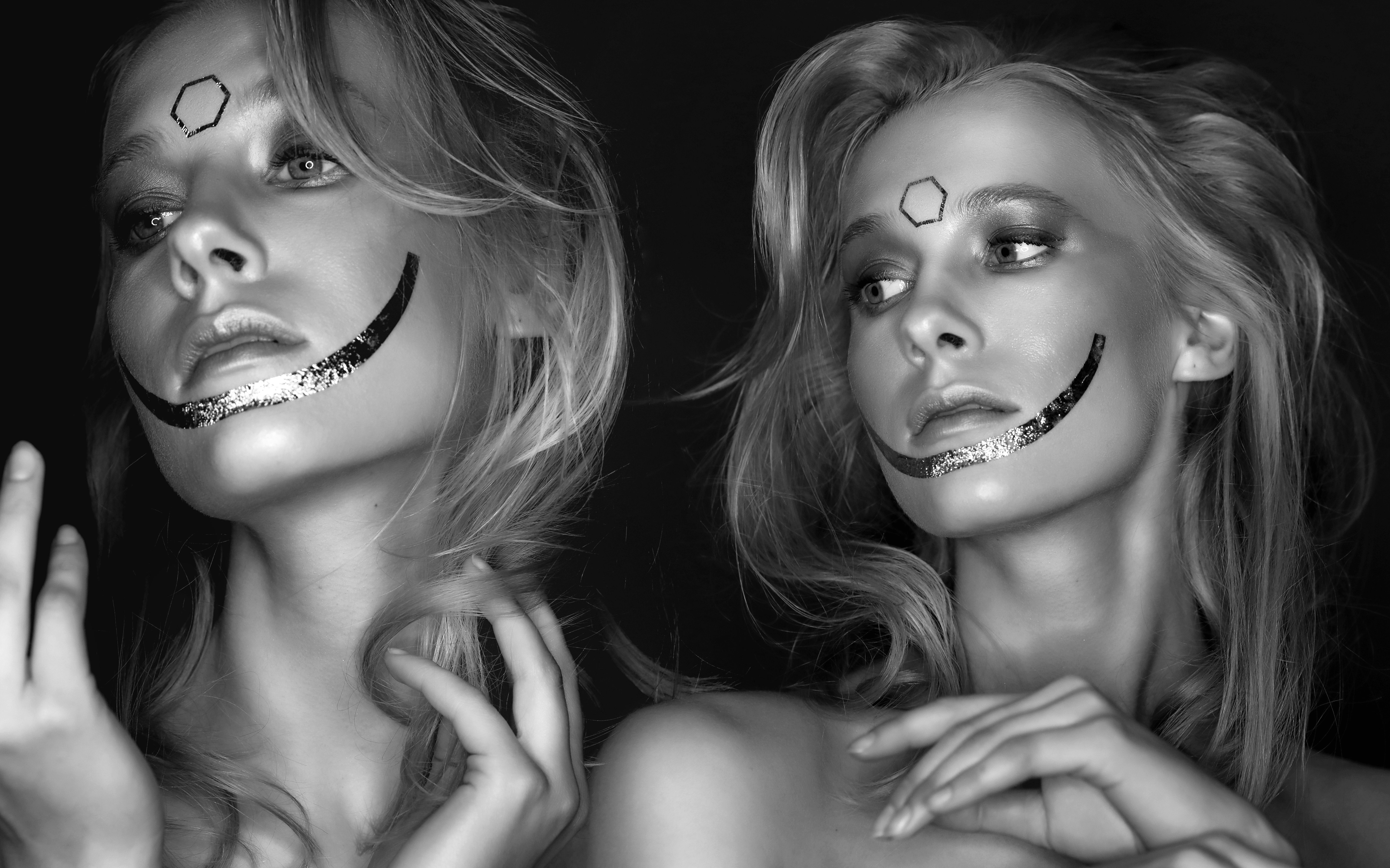 Dual Mirage: Twin Faces in Noir Adornment