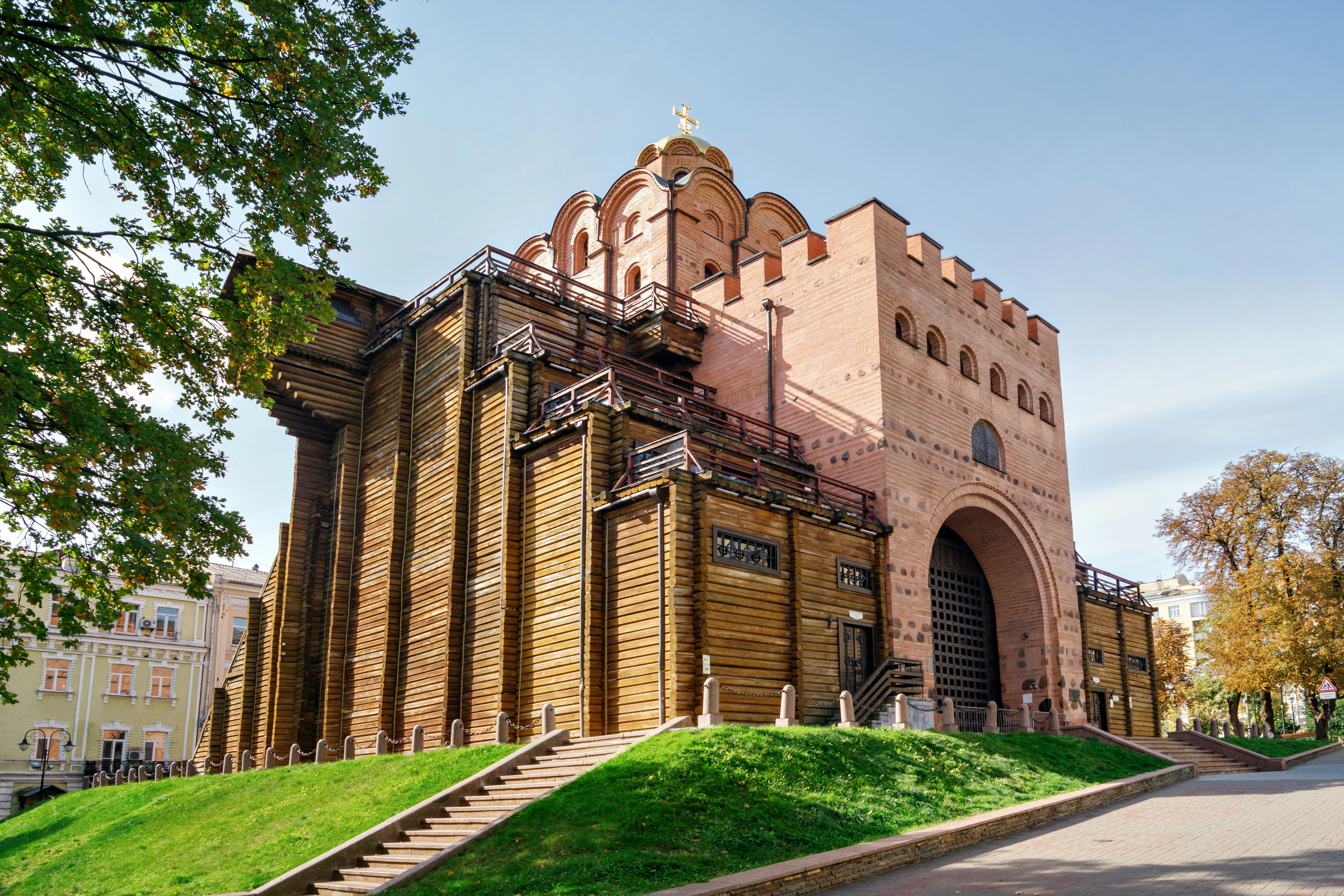 Brick Fortress Gate Rising from the Green Rise