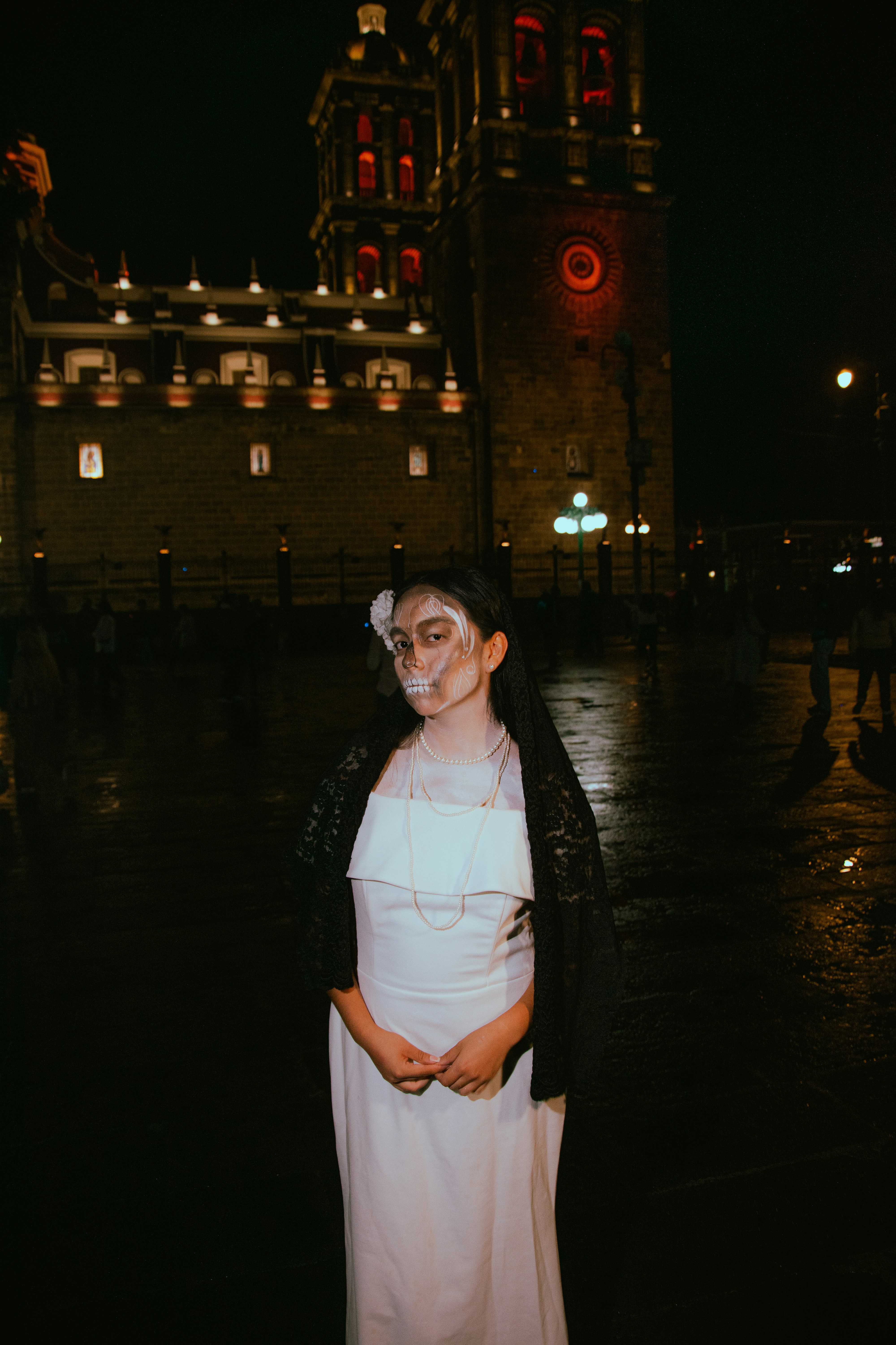 Moonlit Bride in White: Veiled Night at the Fortress