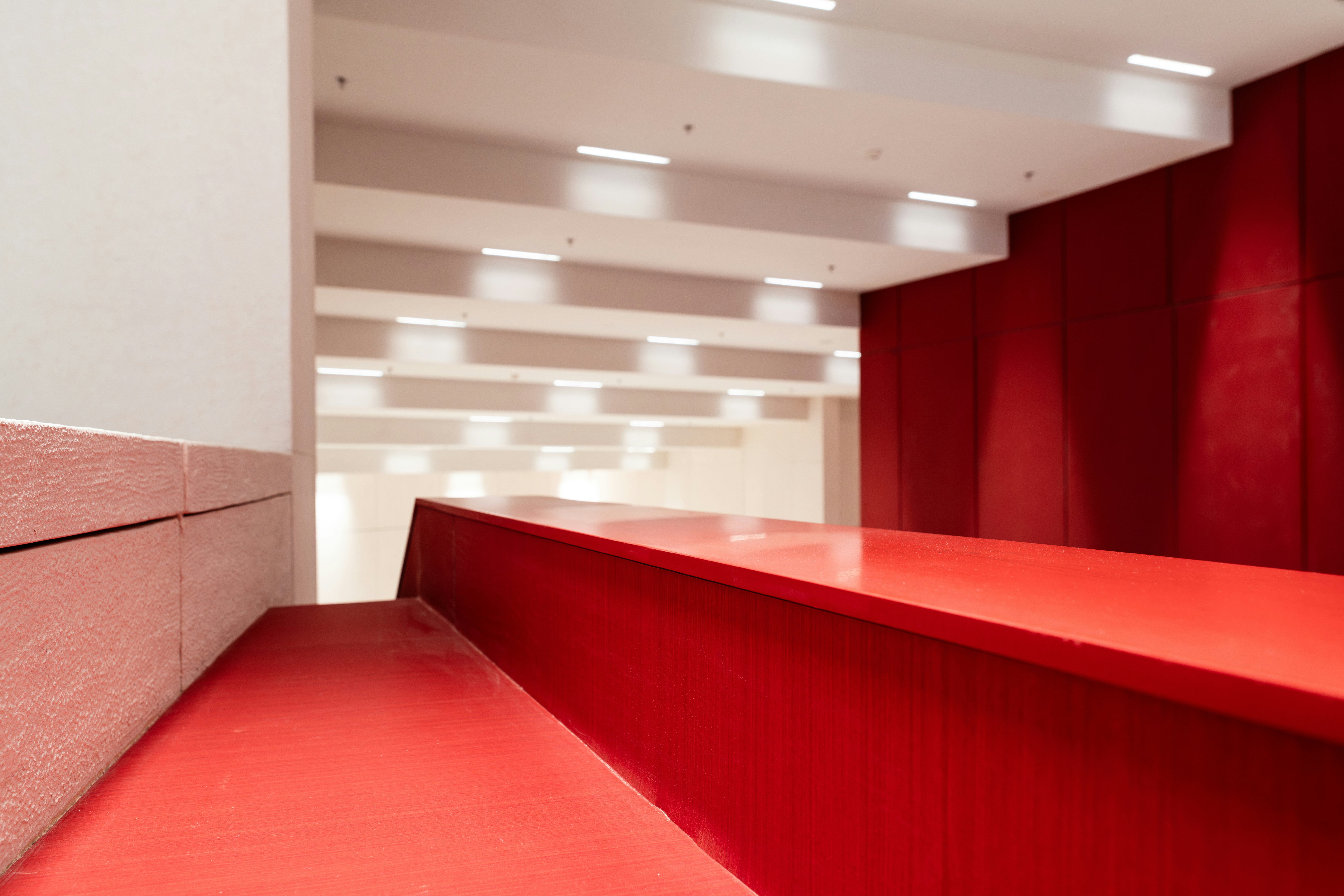 Red Platform Through an Abstract Corridor