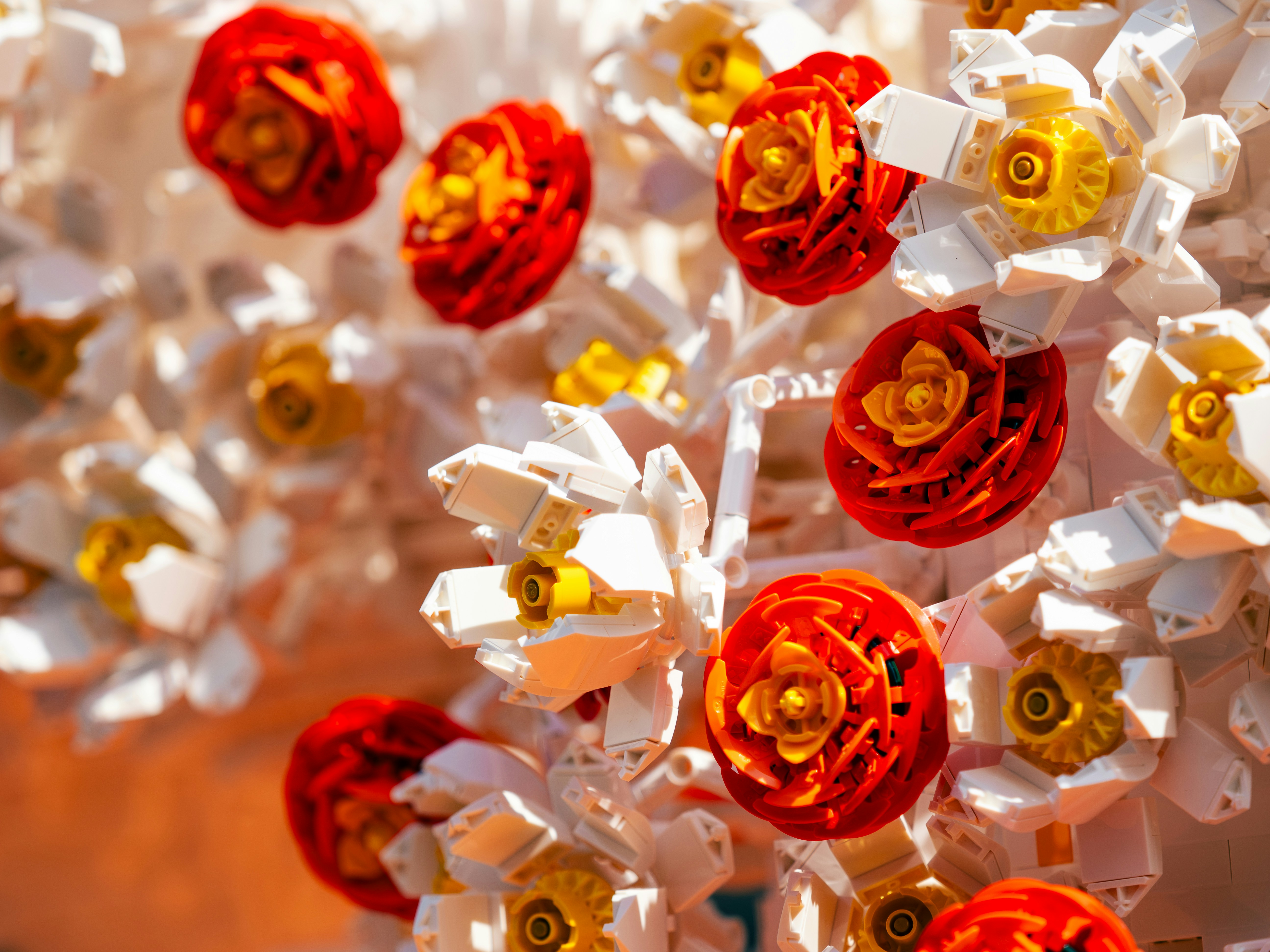 Luminous Lego Bloom: Abstract Floral Carousel in Warm Hues