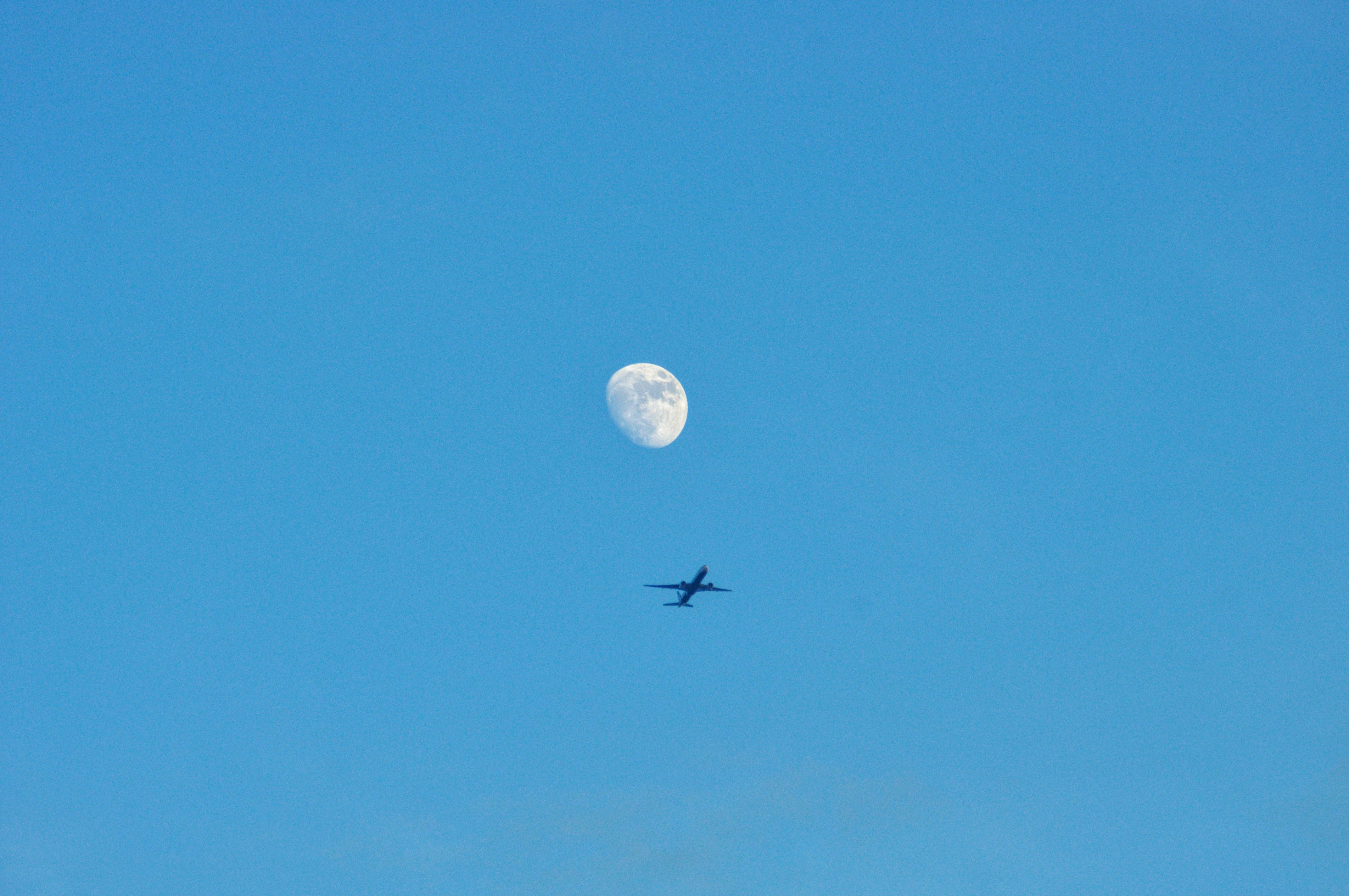 Moonlit Contrail: A Plane Crossing the Moonlit Sky