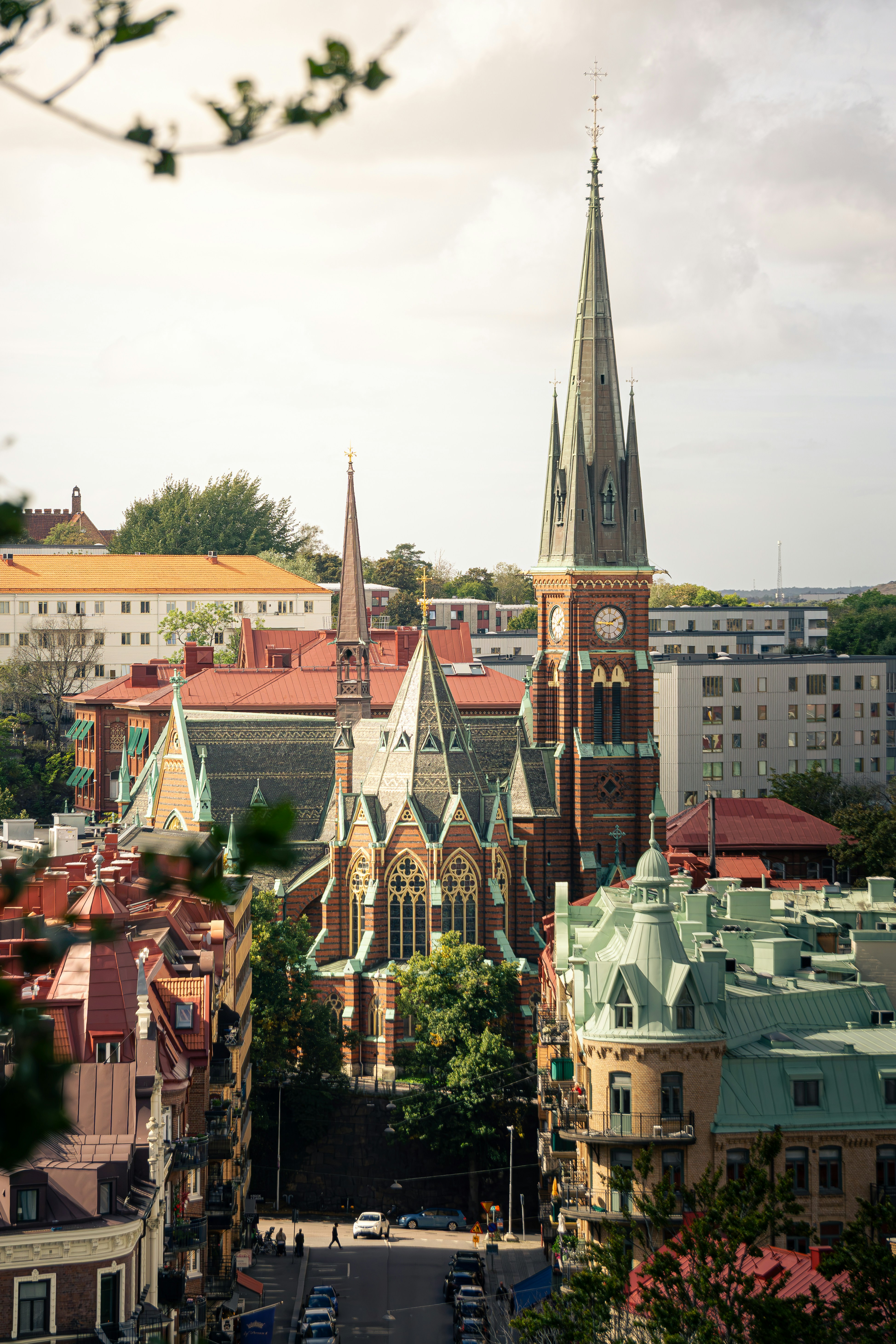 Gothic Spire Over a Quiet Rooftop Corridor