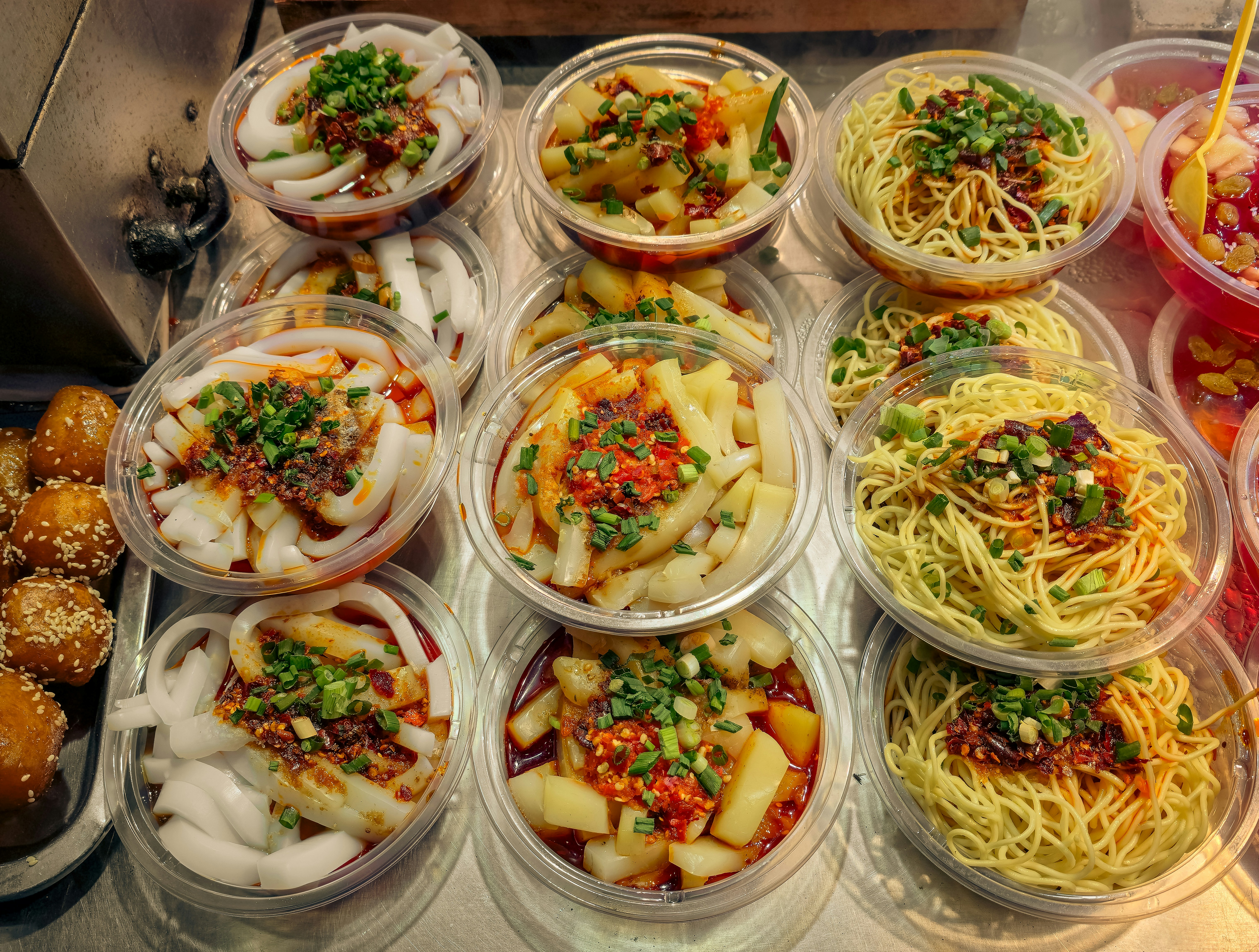 Colorful Cup-Top Noodles and Pickles Feast