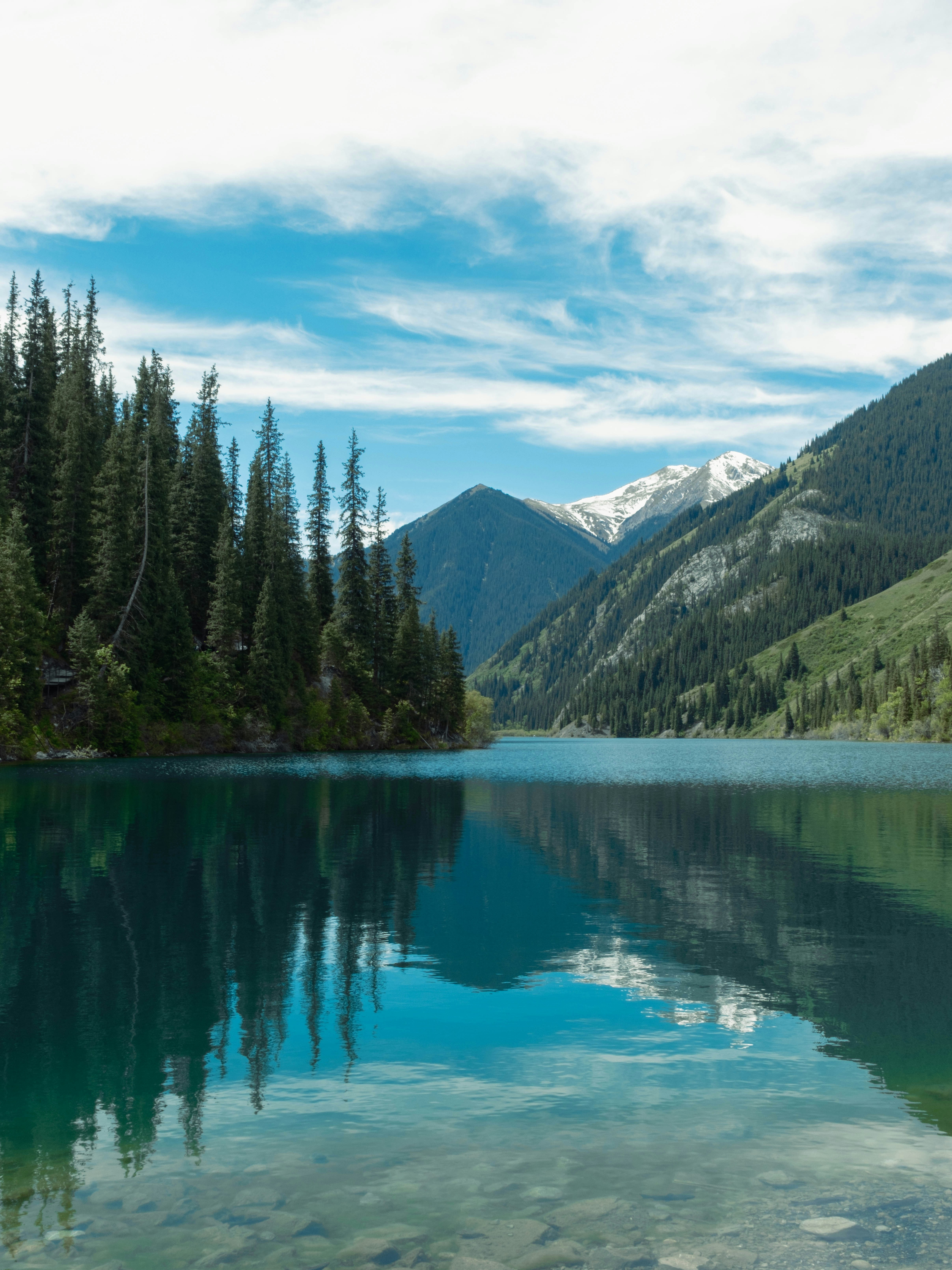 Mirror of Peaks: A Tranquil Alpine Lake Under Clear Sky