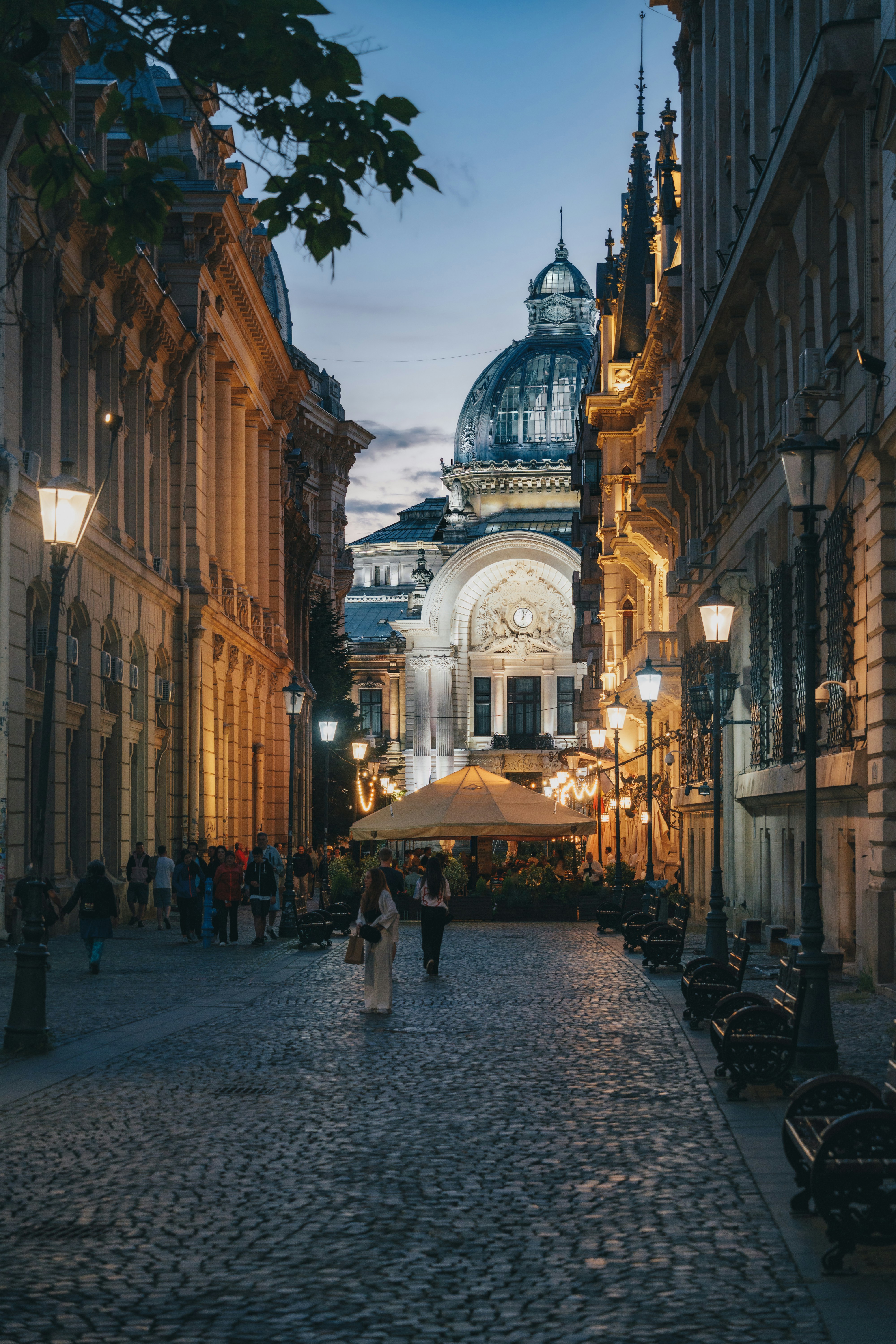 Nightfall on a European Grand Arcade