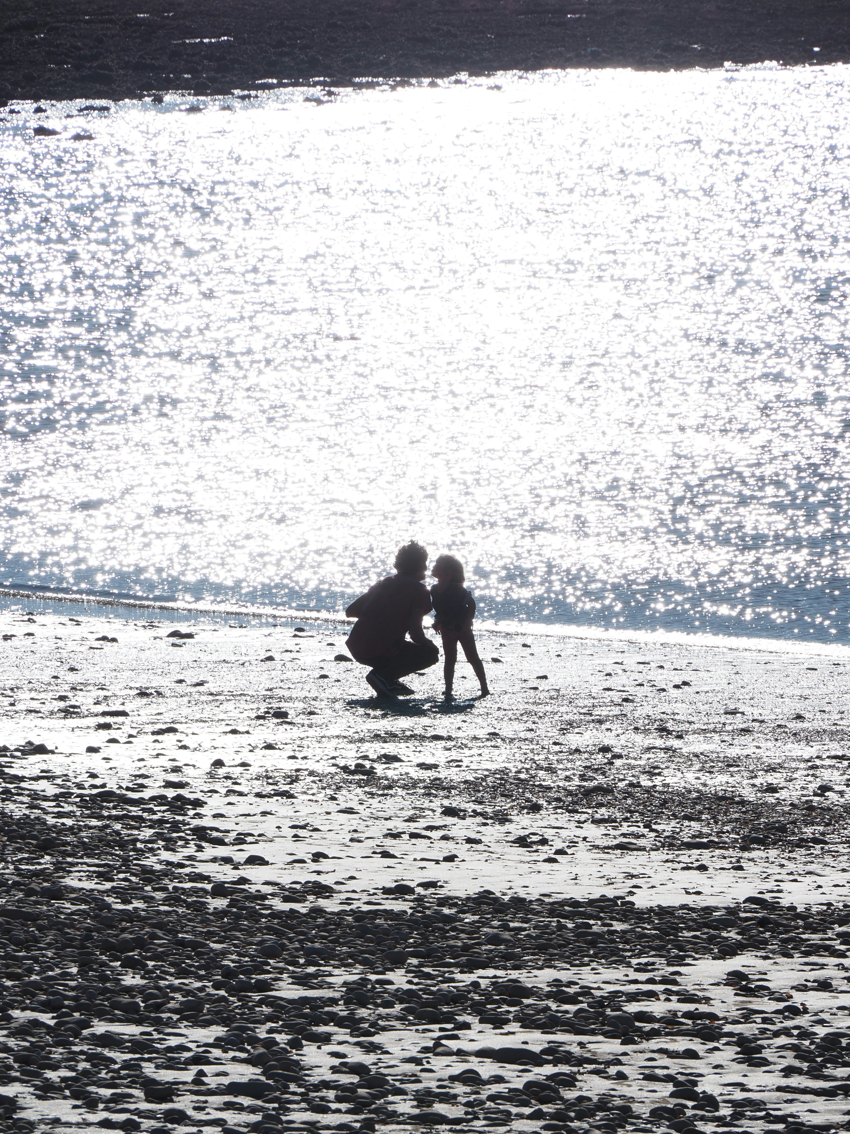 Silhouette Moment: A Quiet Beach Exchange at Dusk