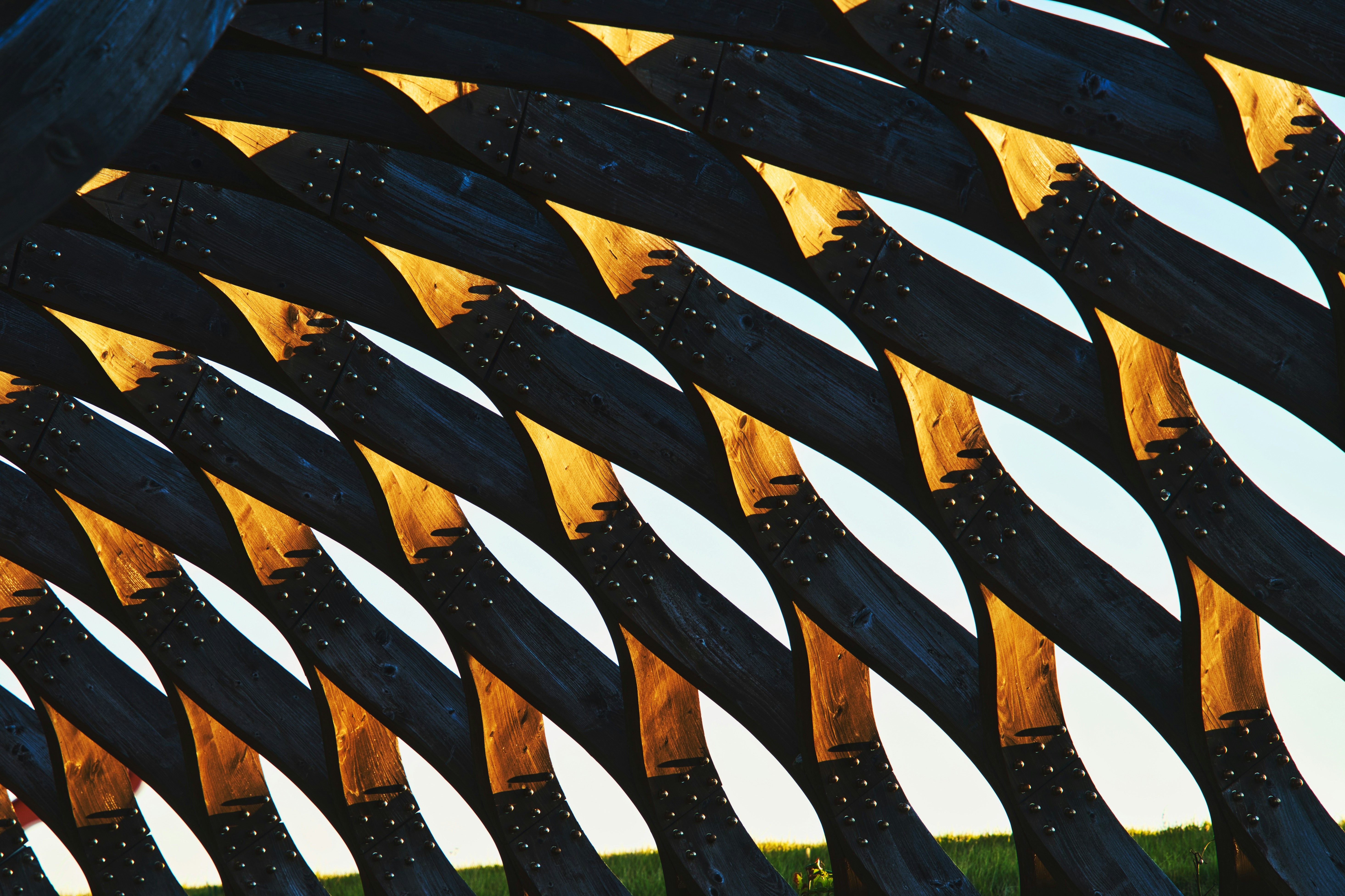 Woven Echoes: Fragments of Curved Ribs in Sunlit Steel