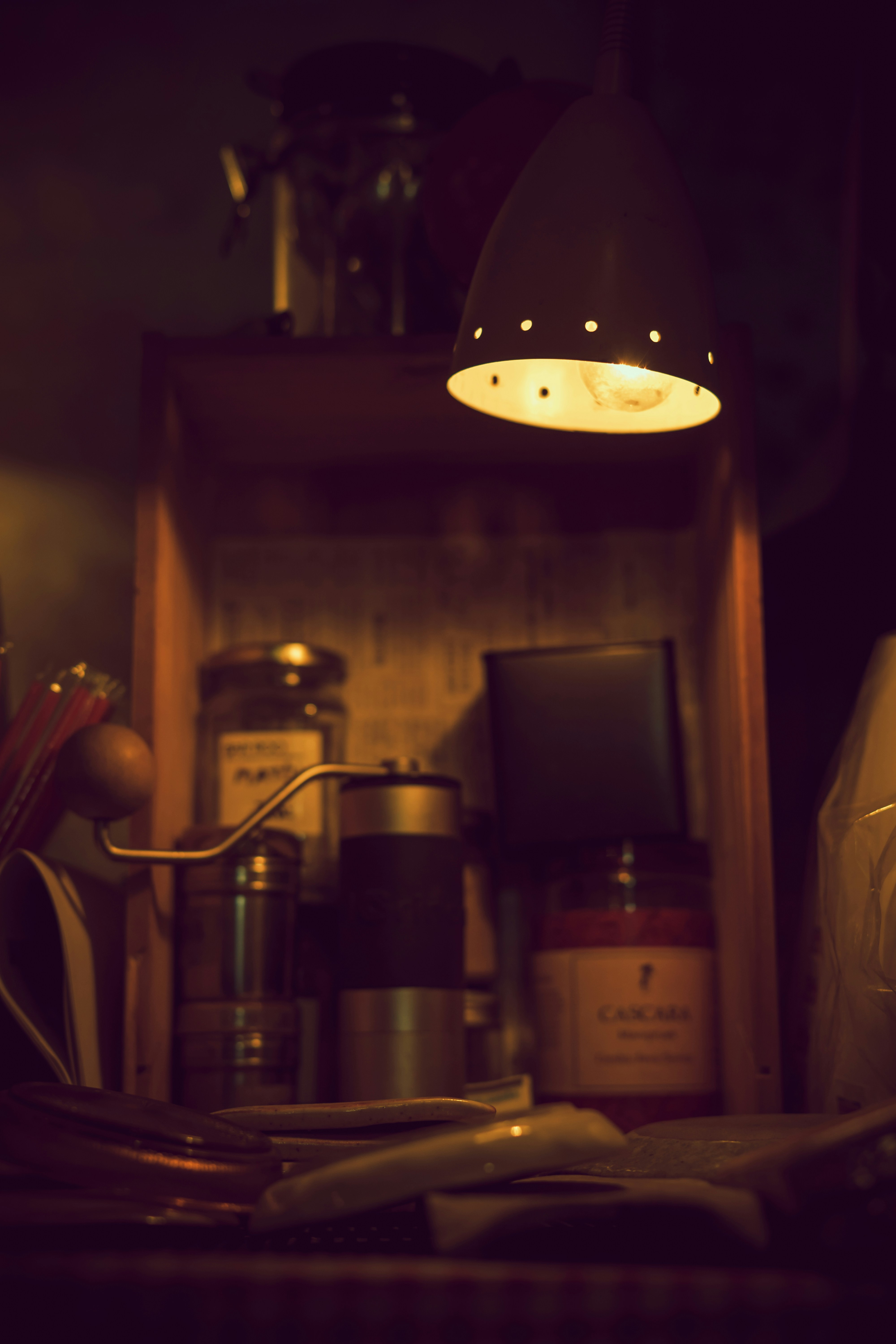 Ambient Glow over a Wooden Shelf: A Cozy Nightlight Scene