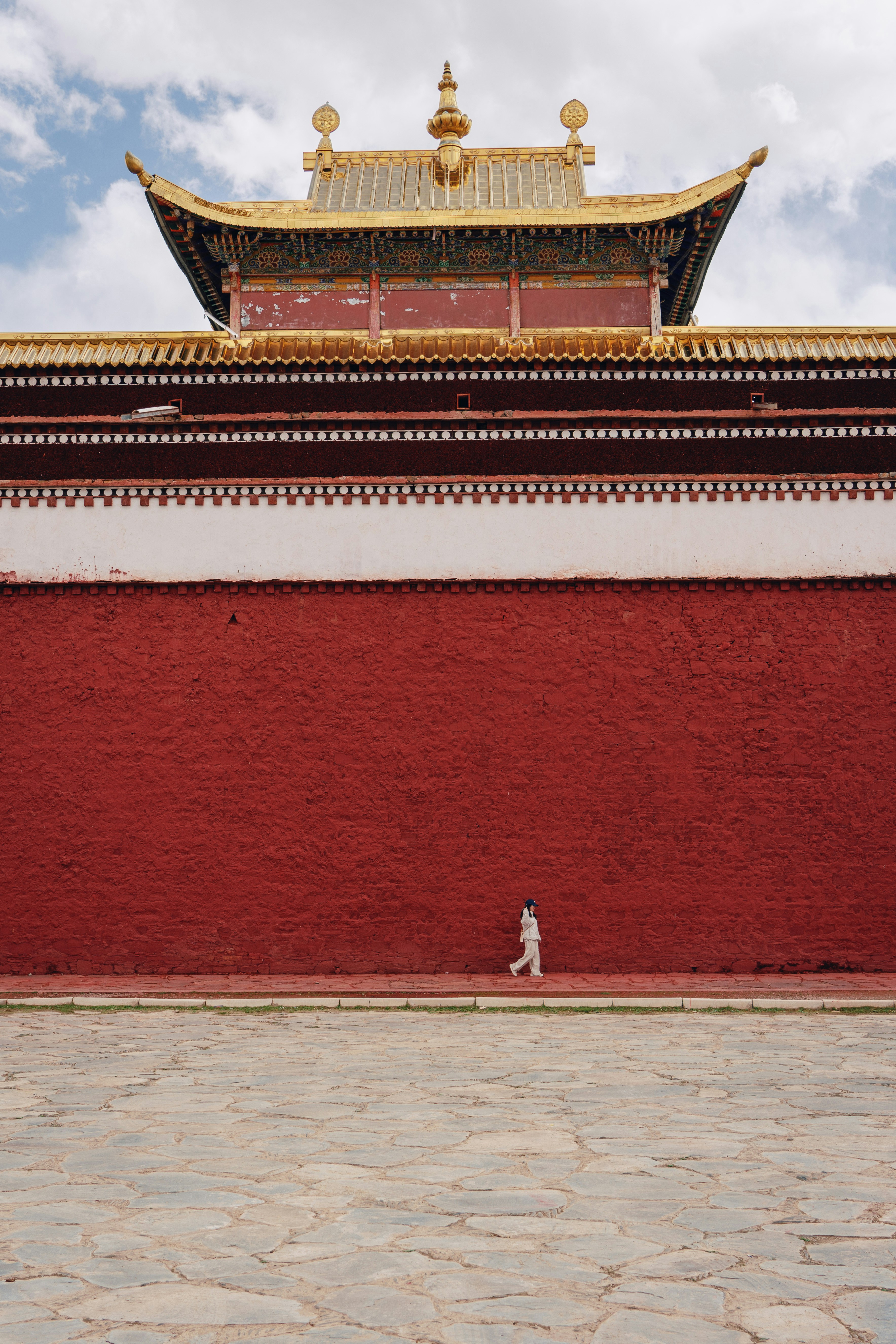 Vast Red Wall and Golden Roof: A Lone Wanderer Beneath Tiananmen-esque Grandeur