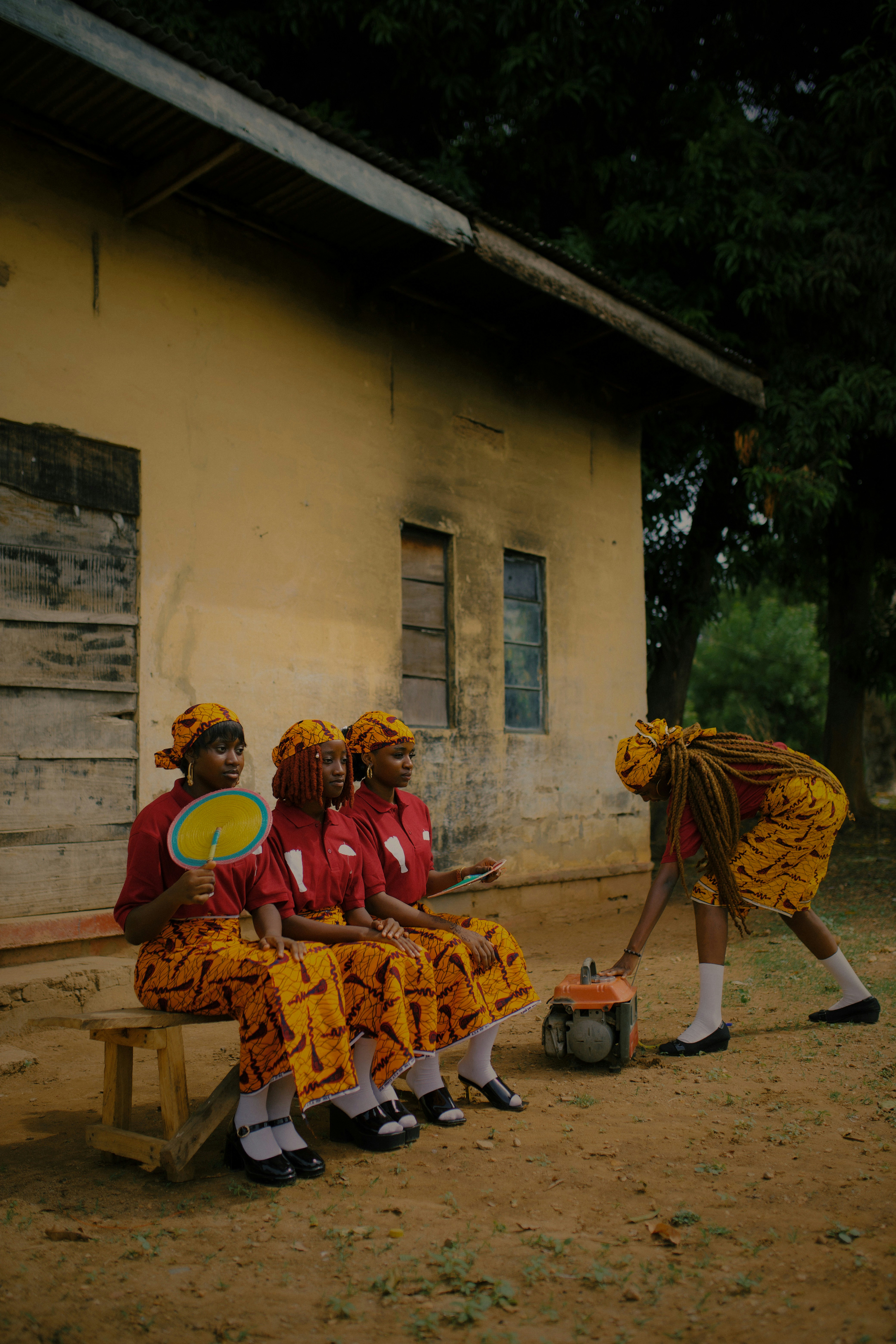 Dance Line at Dusk: Four Women in Matching Adares Wear