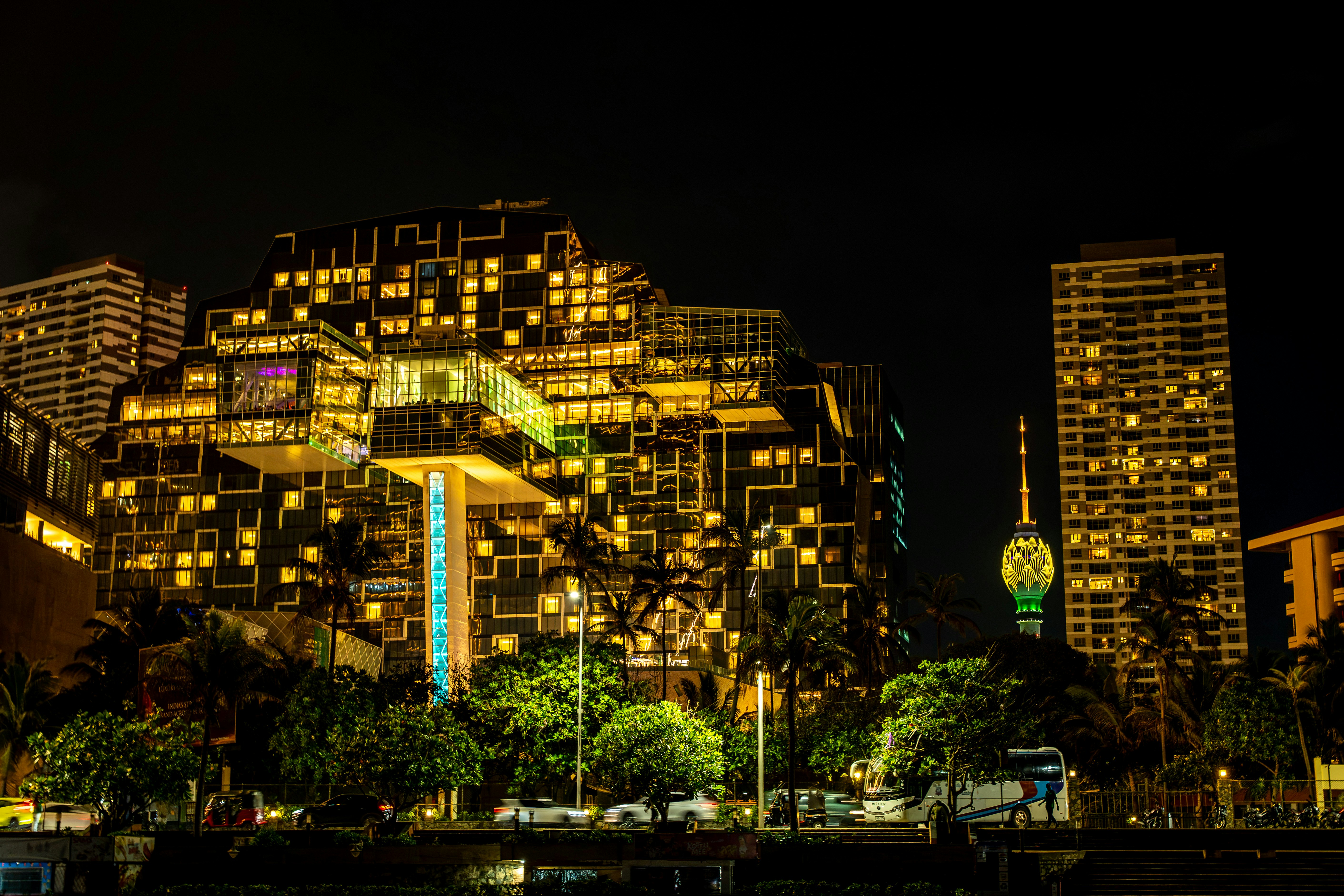 Night Glow Over Geometric Facades