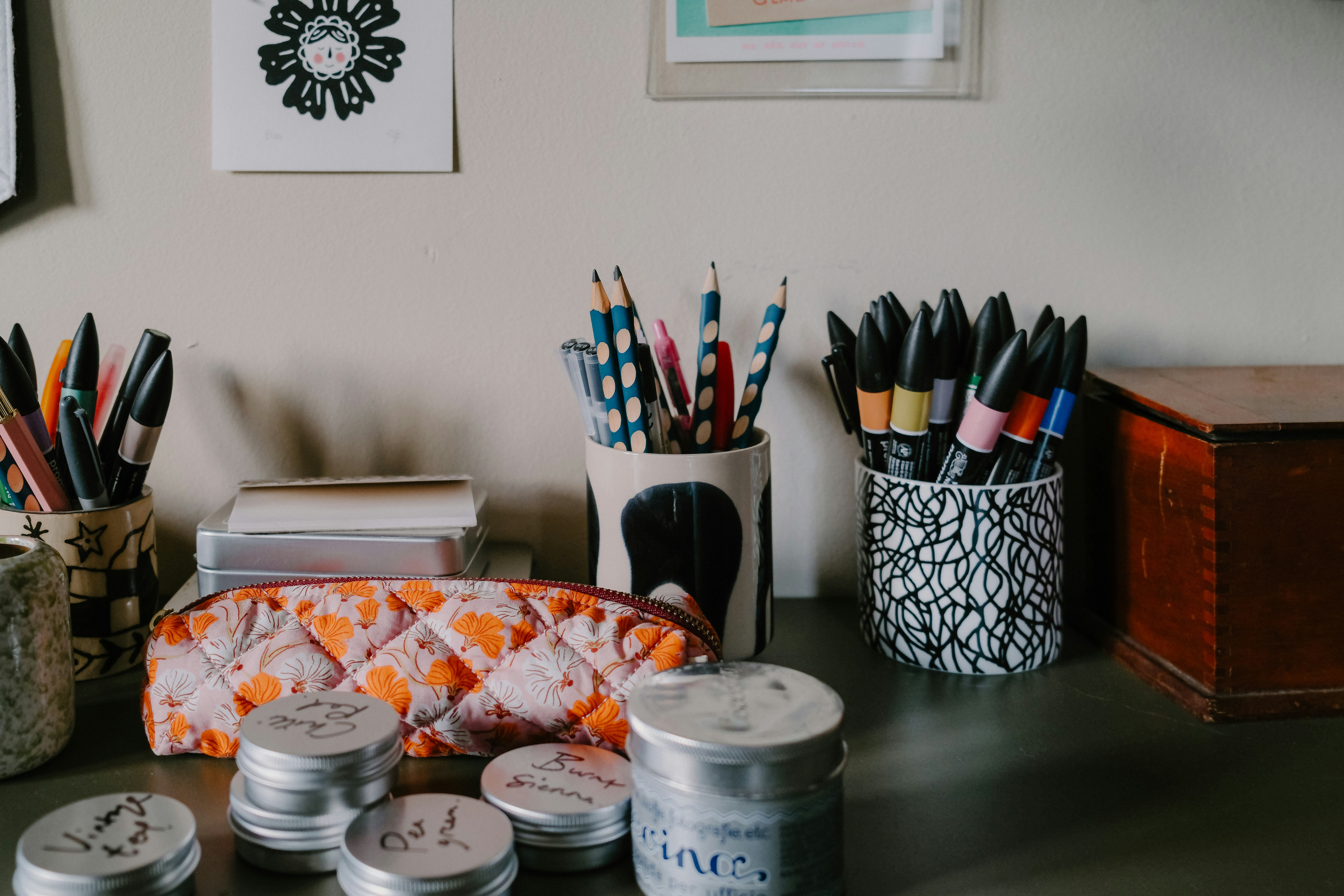 Pencils, Paints, and Pottery: A Calm Desk of Creative Tools