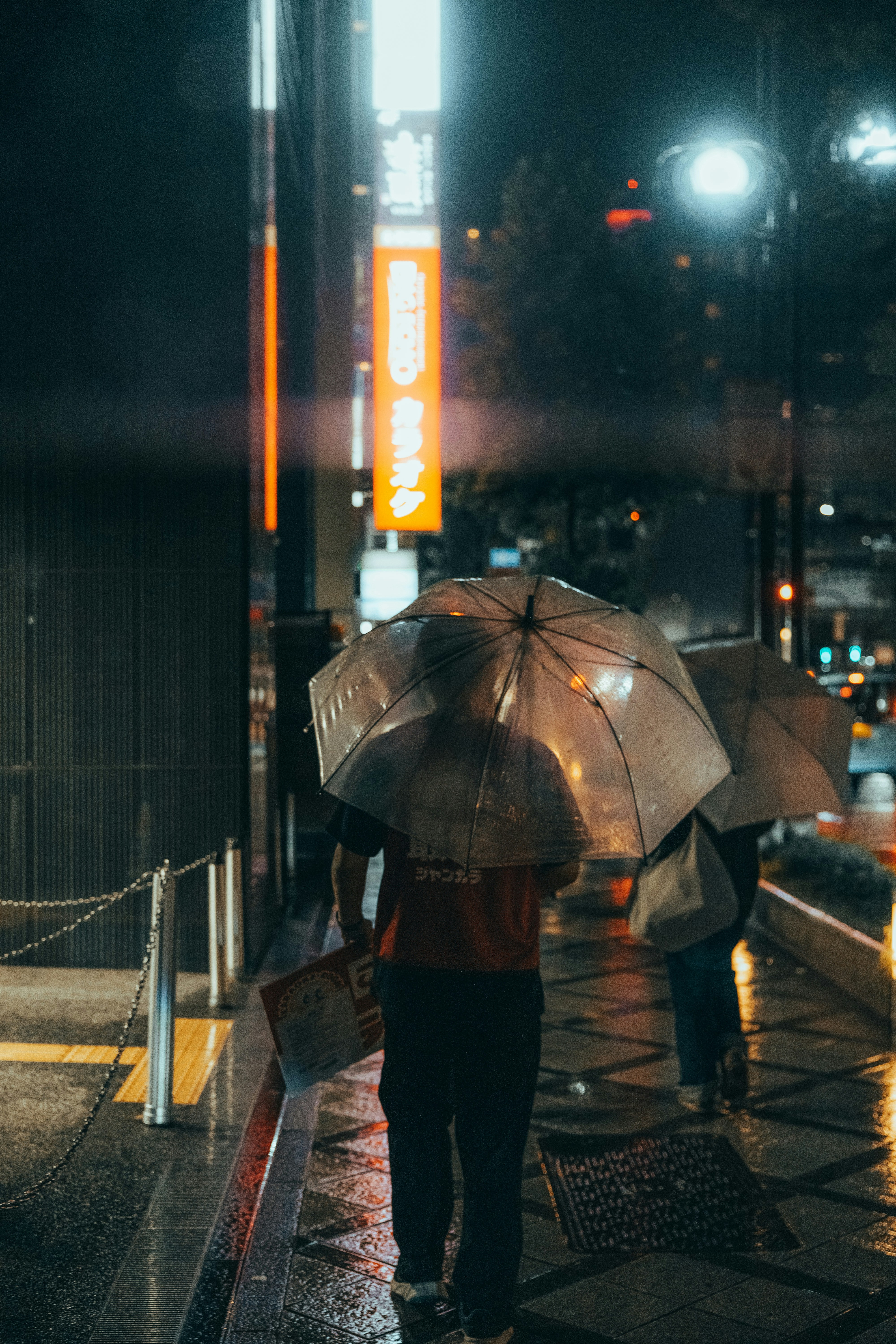 Night Rain, Neon Umbrellas: A Quiet Street Portrait
