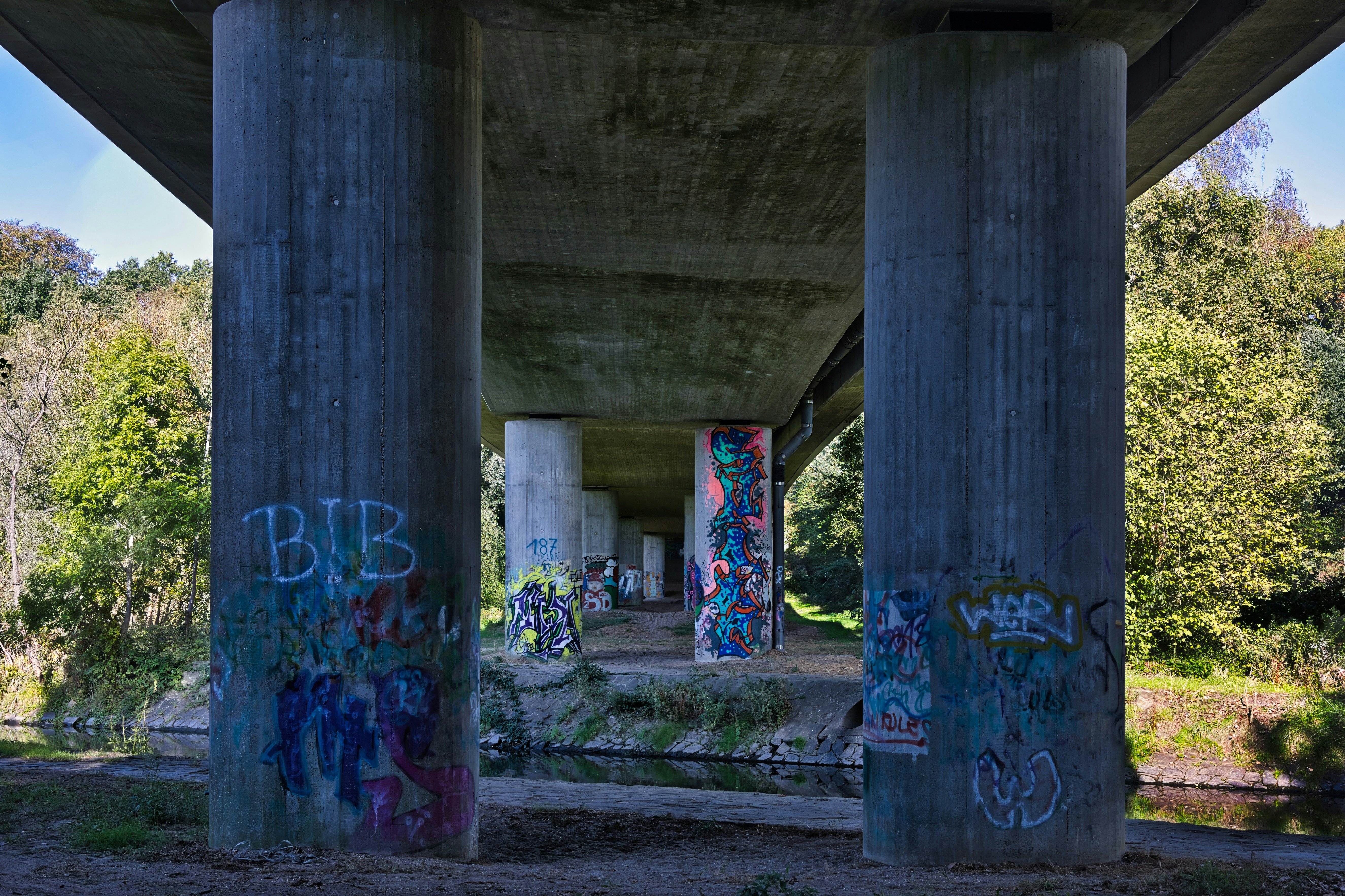 Graffiti Columns: Urban Colors Under the Bridge