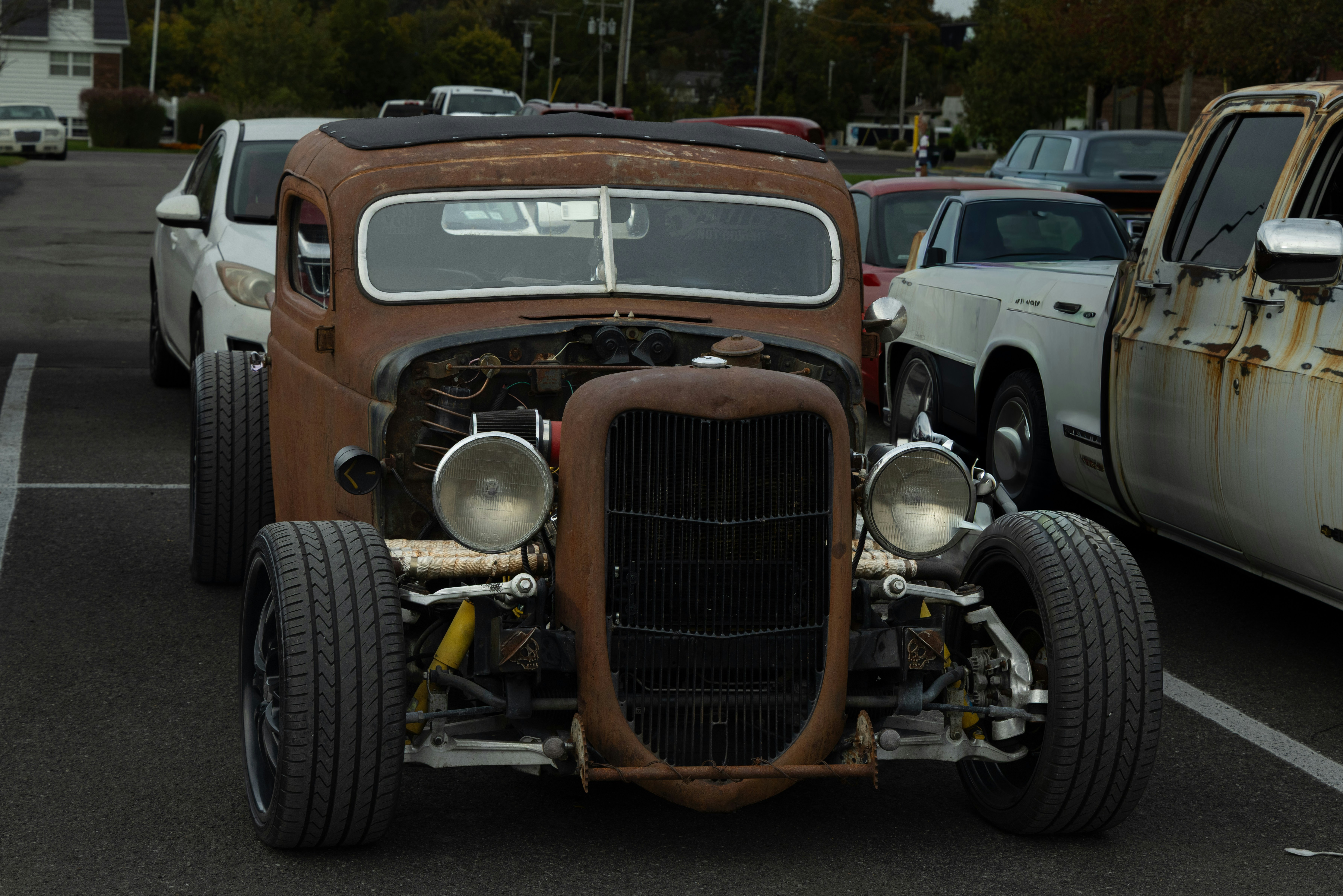 Rust-Bordered Ancient: Front View of a Restored Iron Age Pickup