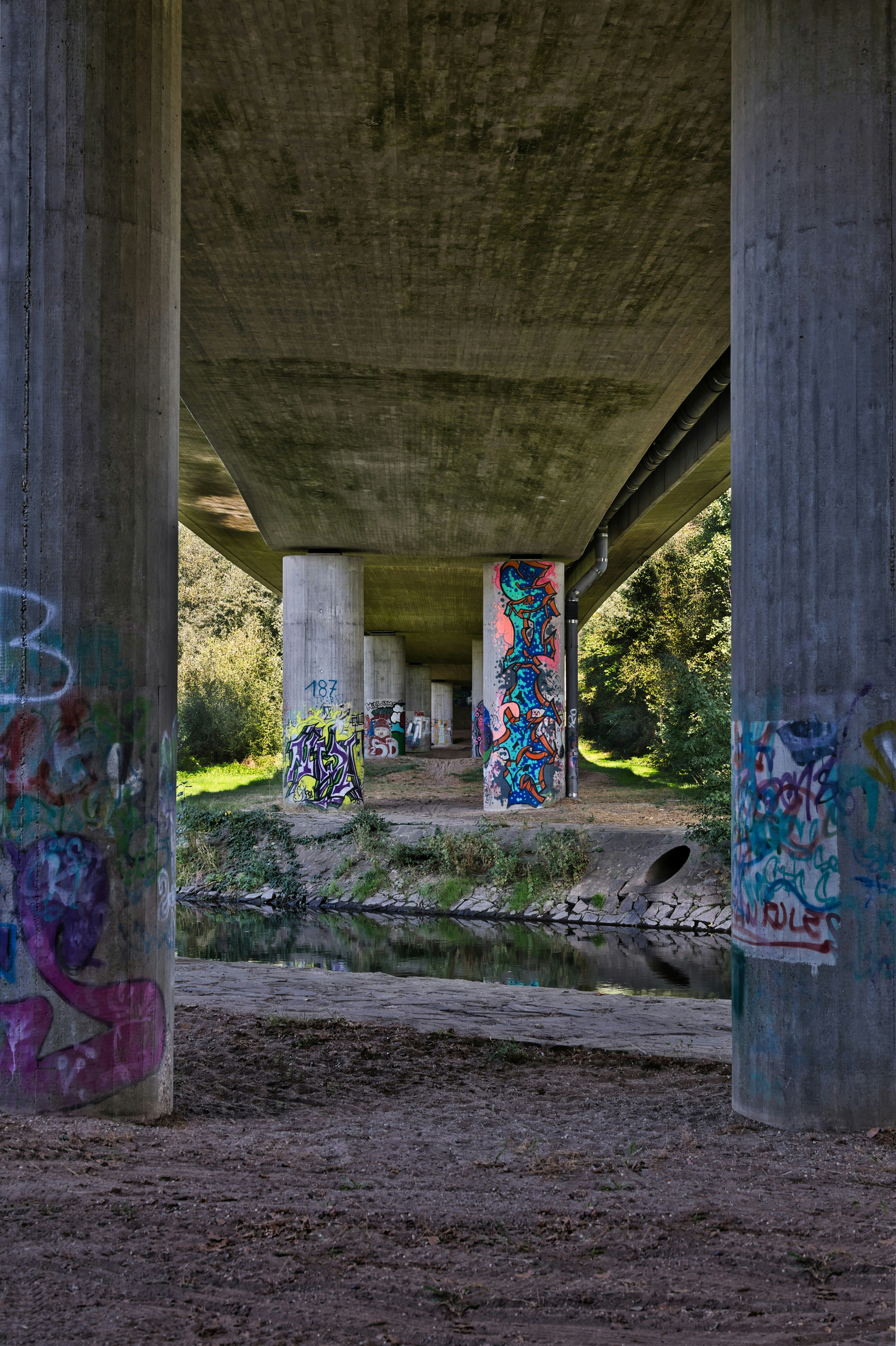 Graffiti Columns Under the Bridge: Colorful Wayfinding Beneath Concrete