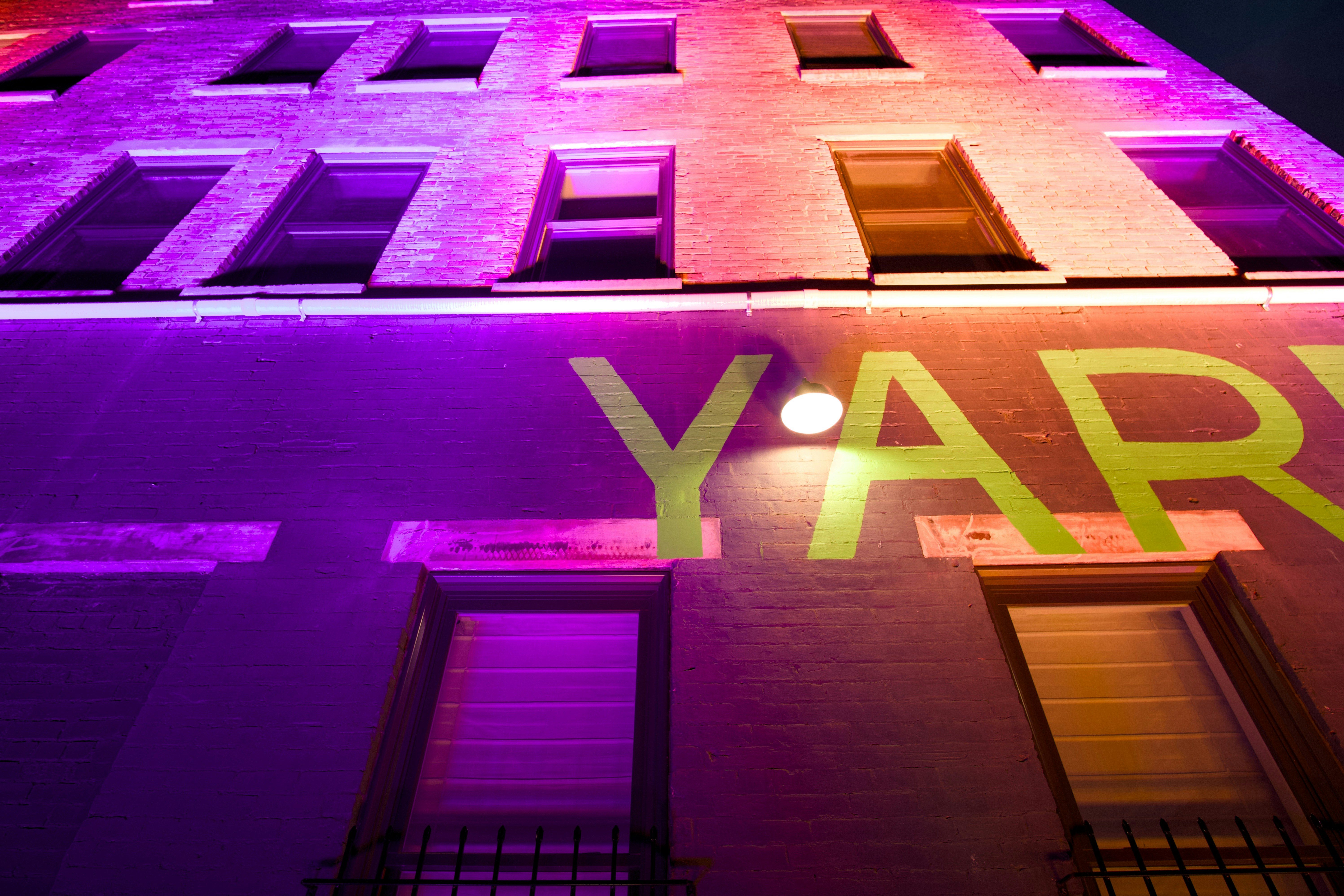 Neon Facade: YARD in Violet and Gold