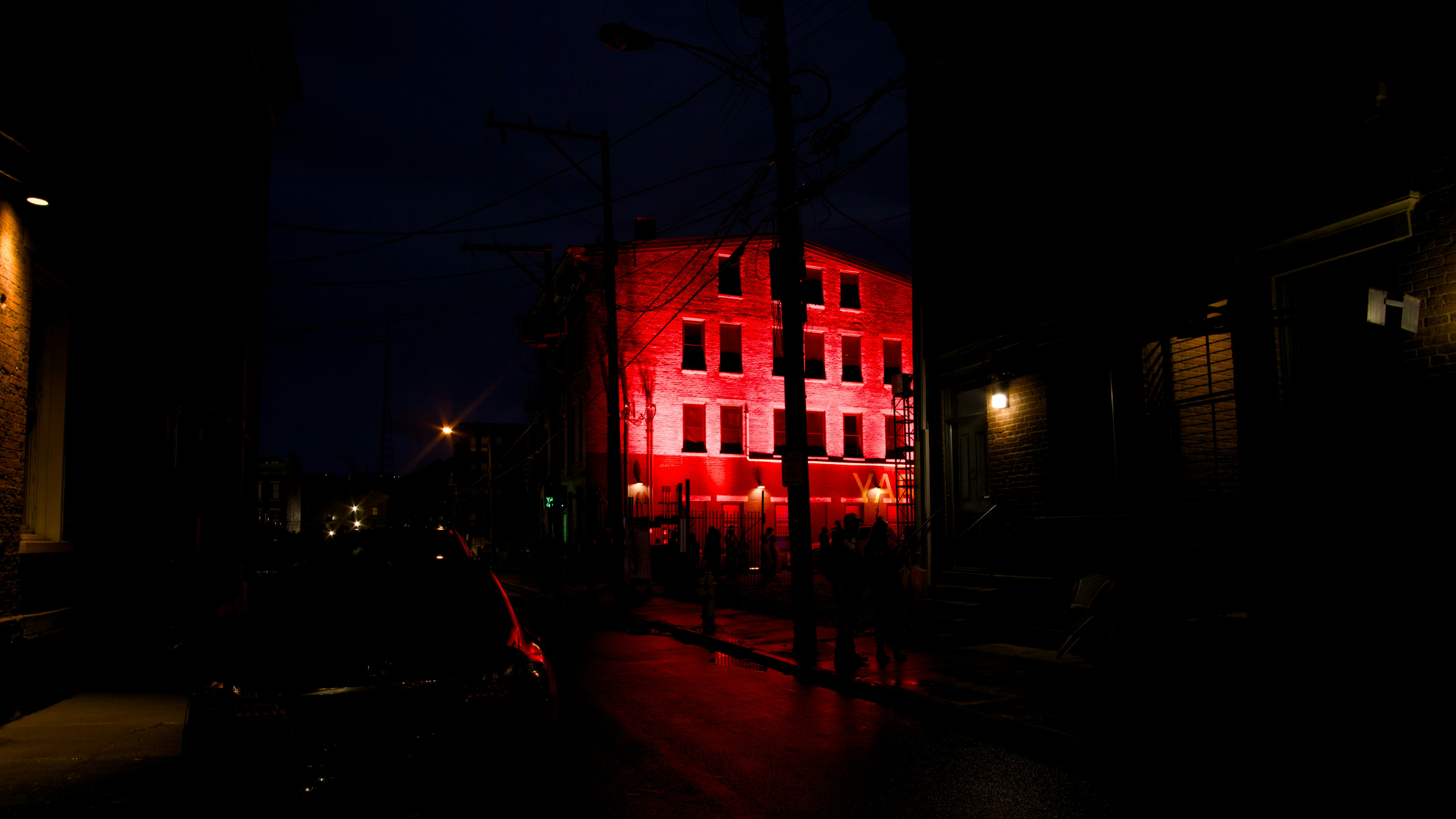 Red Neon House on a Quiet Night