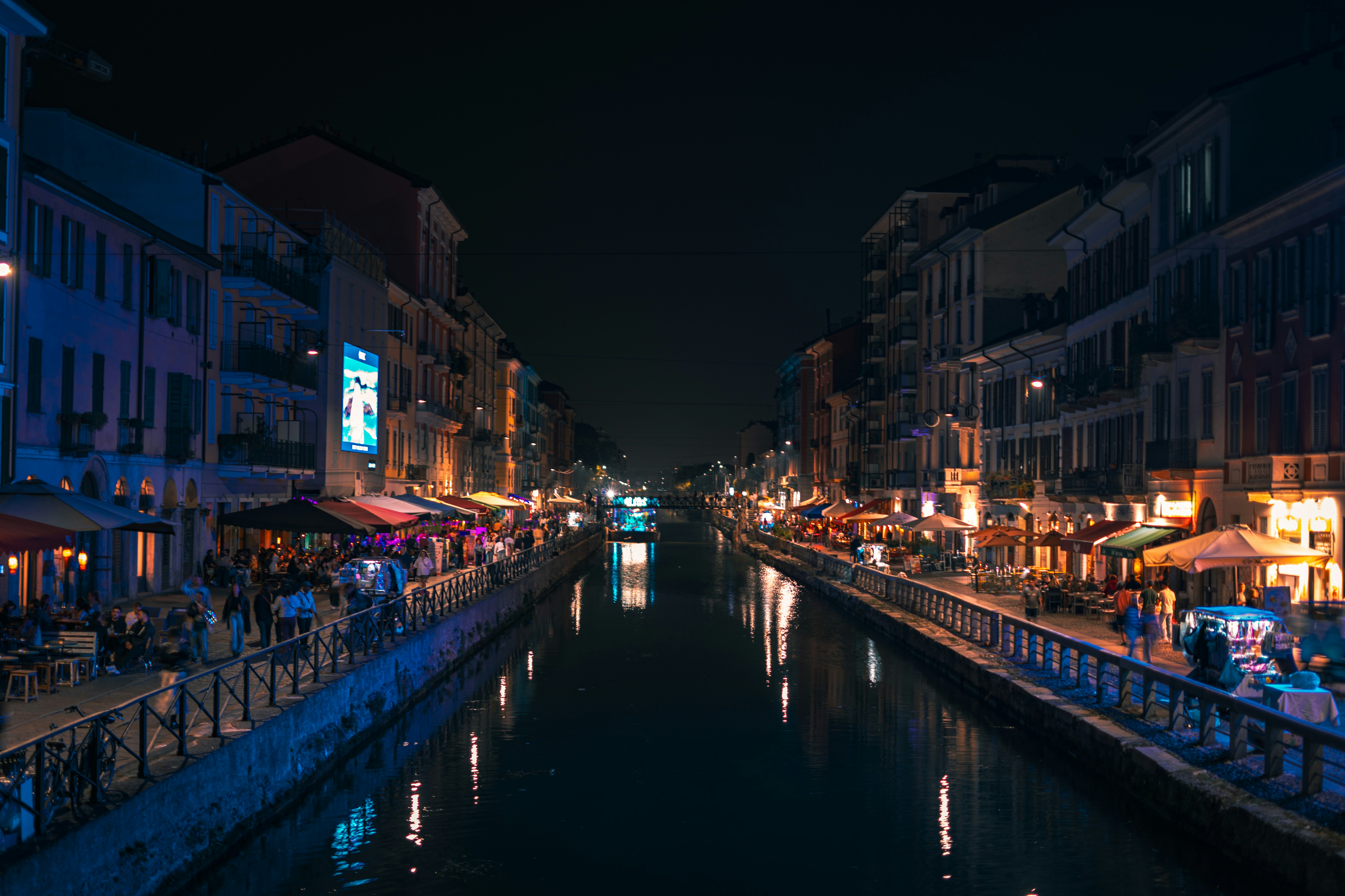 Midnight Canal Glow: A Neon Corridor of Reflections