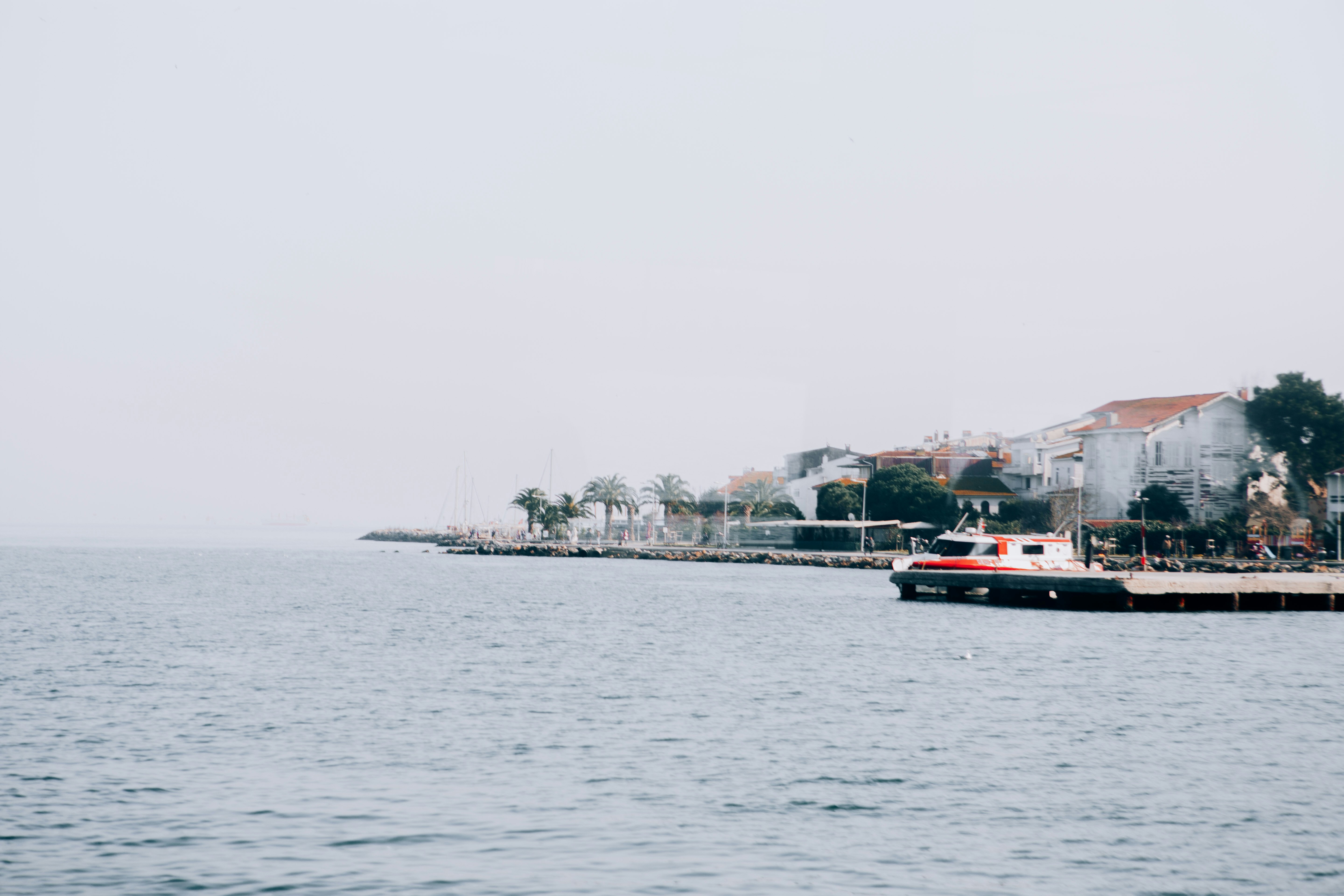 Coastal Ribbon: Boats at the Quiet Harbor Edge