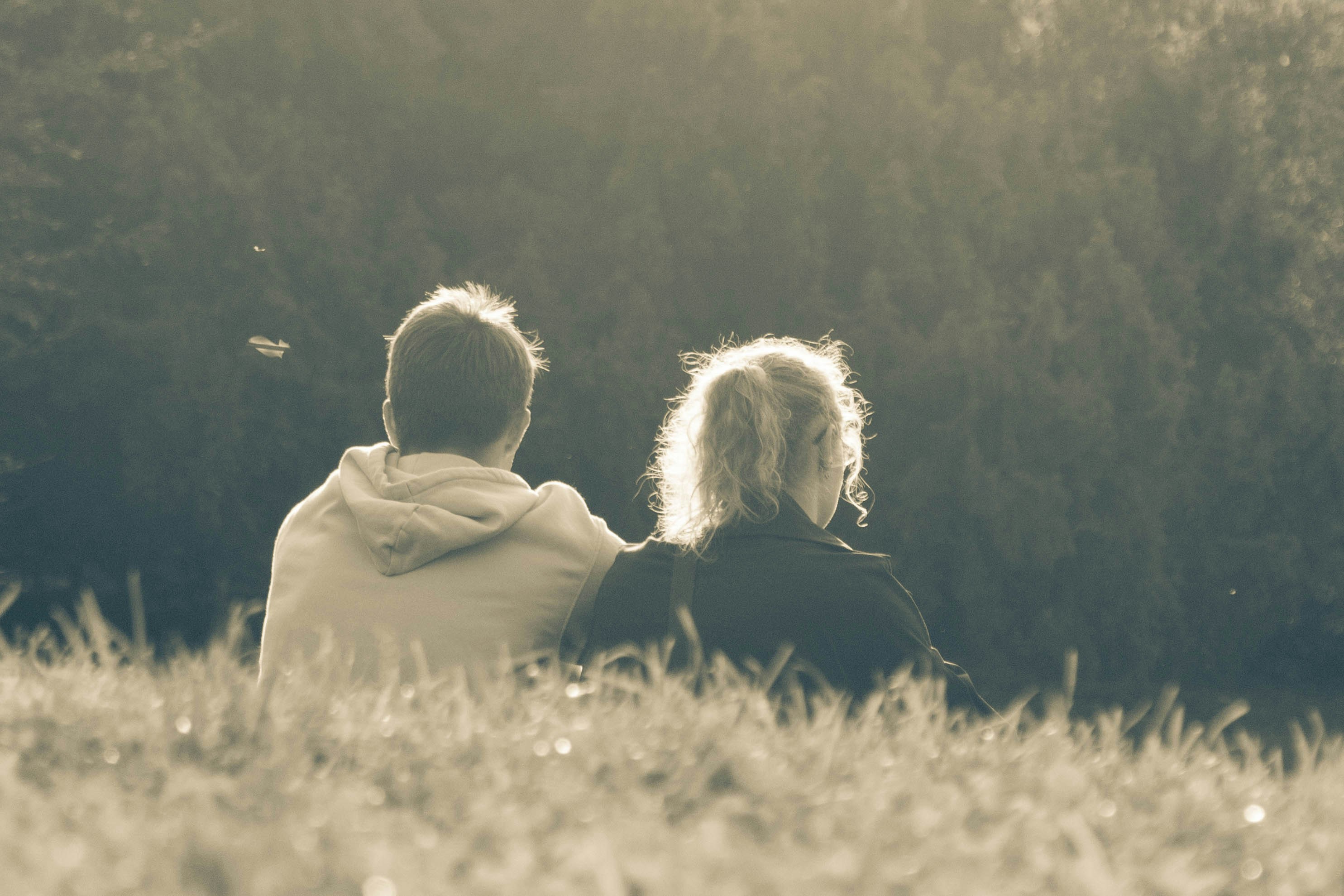 Together at Golden Hour: silhouettes on a sleepy field