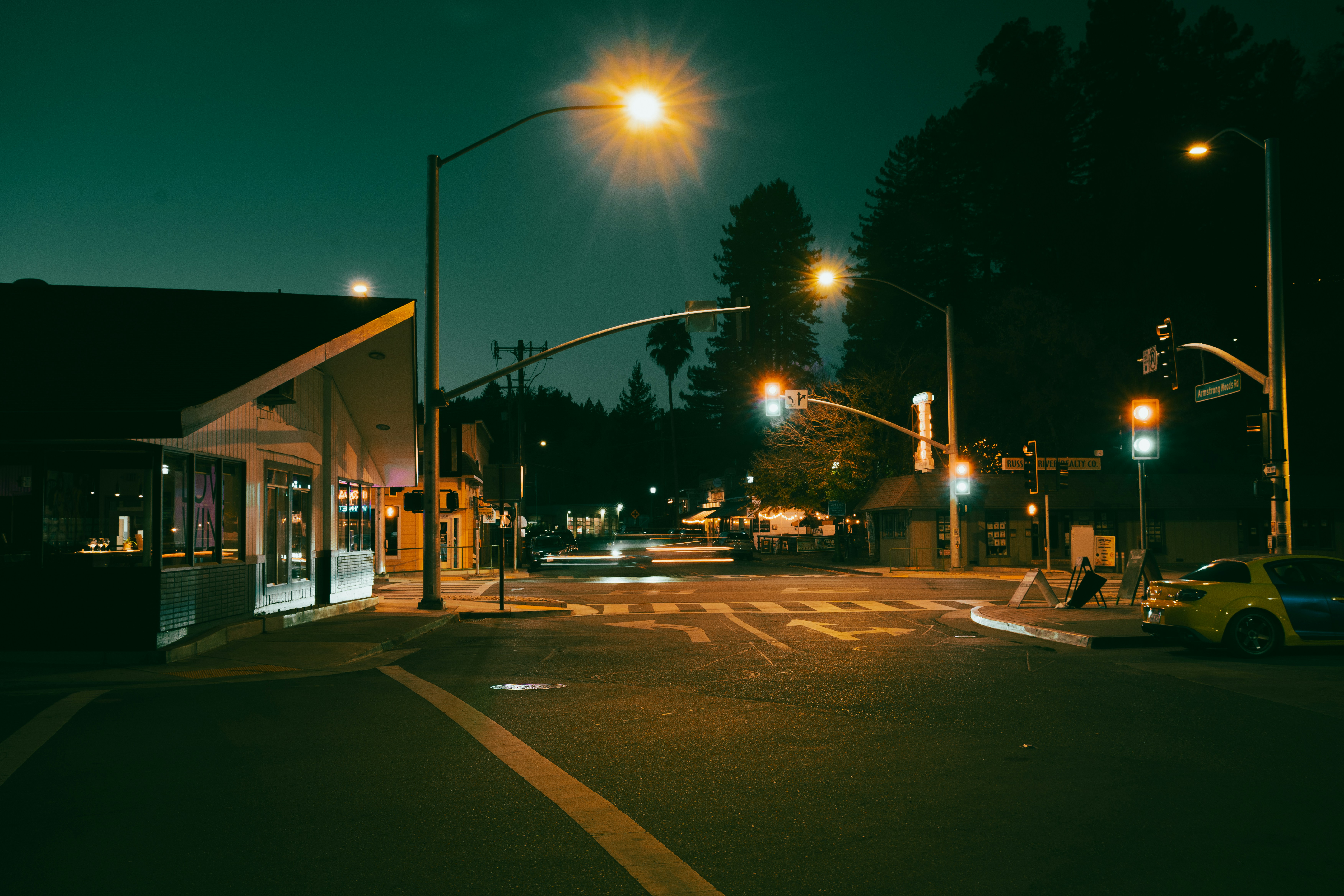Quiet Neon Crossroads: Nighttime Street Convergence