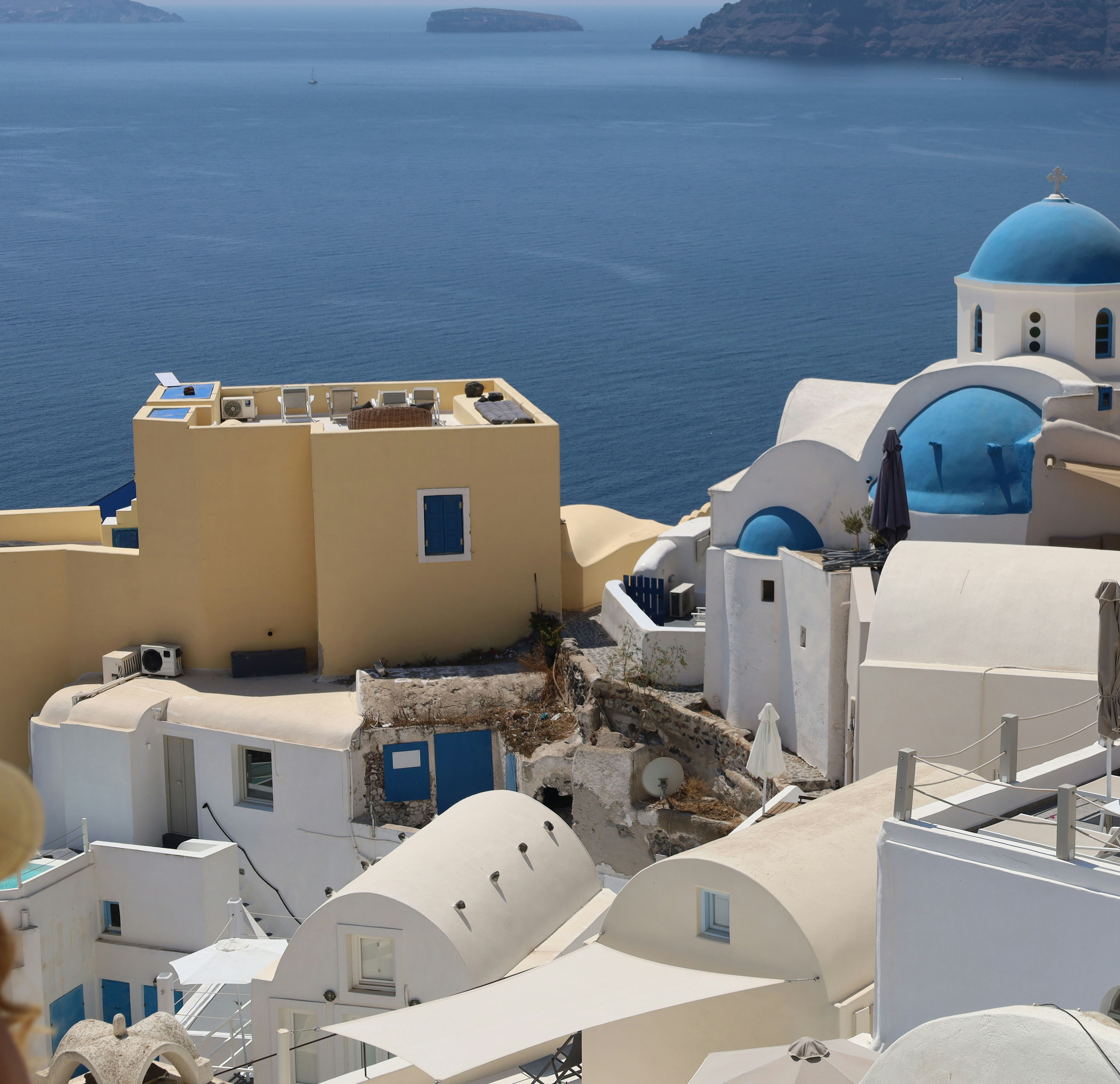 Blue Domes Over Aegean Steps